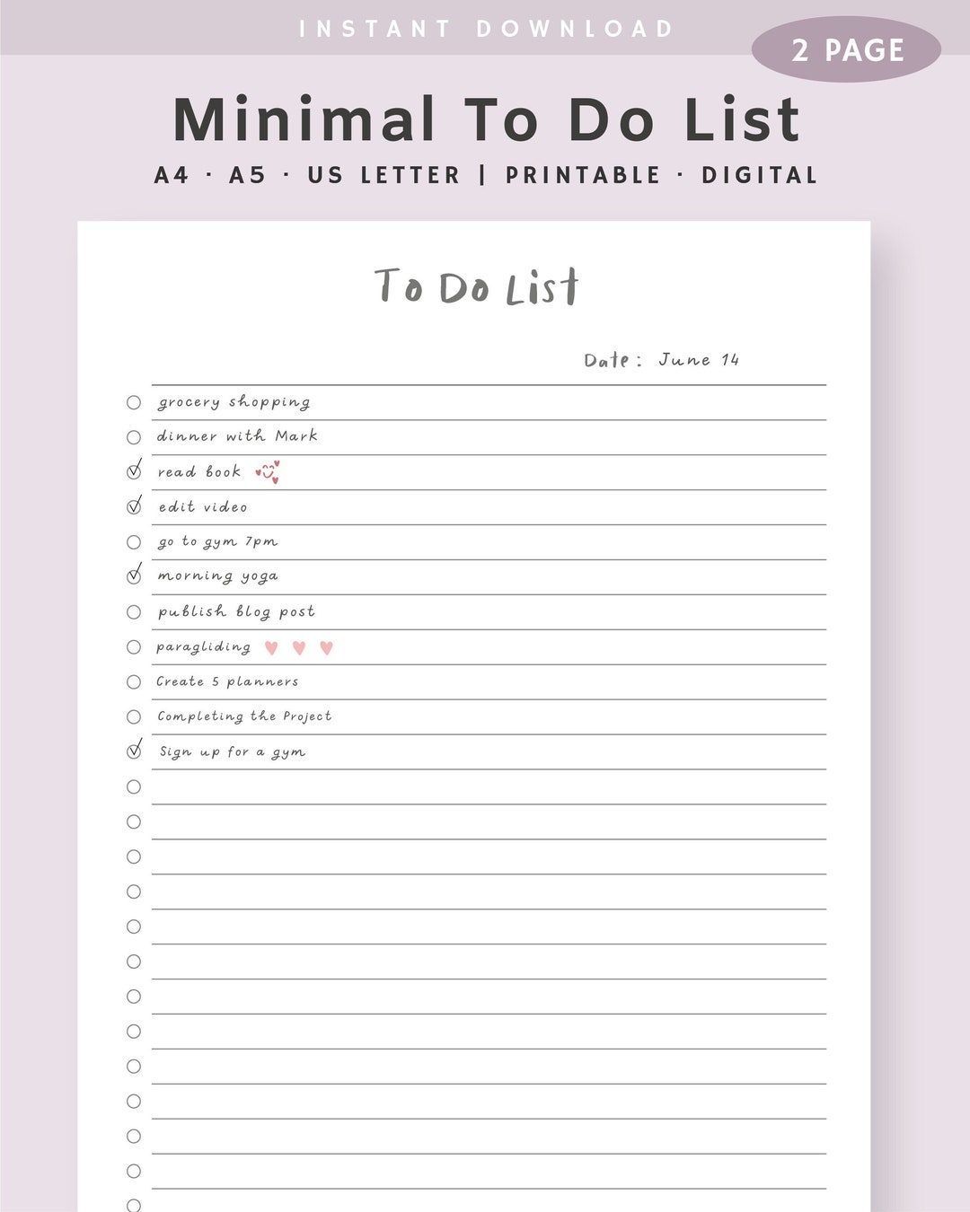 Minimal to Do List Printable | Productivity Planner | Simple Tasks List ...