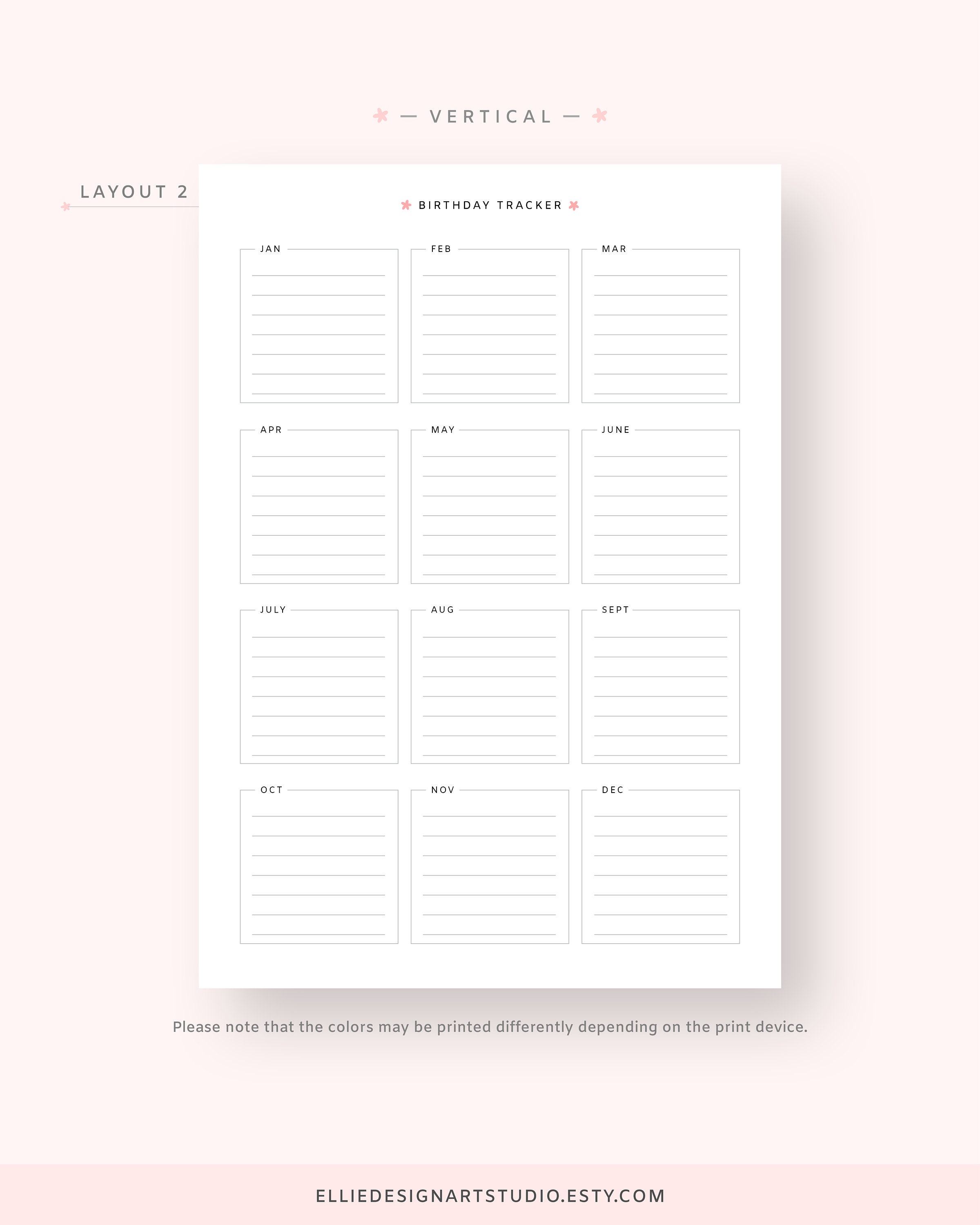Vertical Birthday Tracker Printable | Birthday Planner PDF iPad Tablet ...