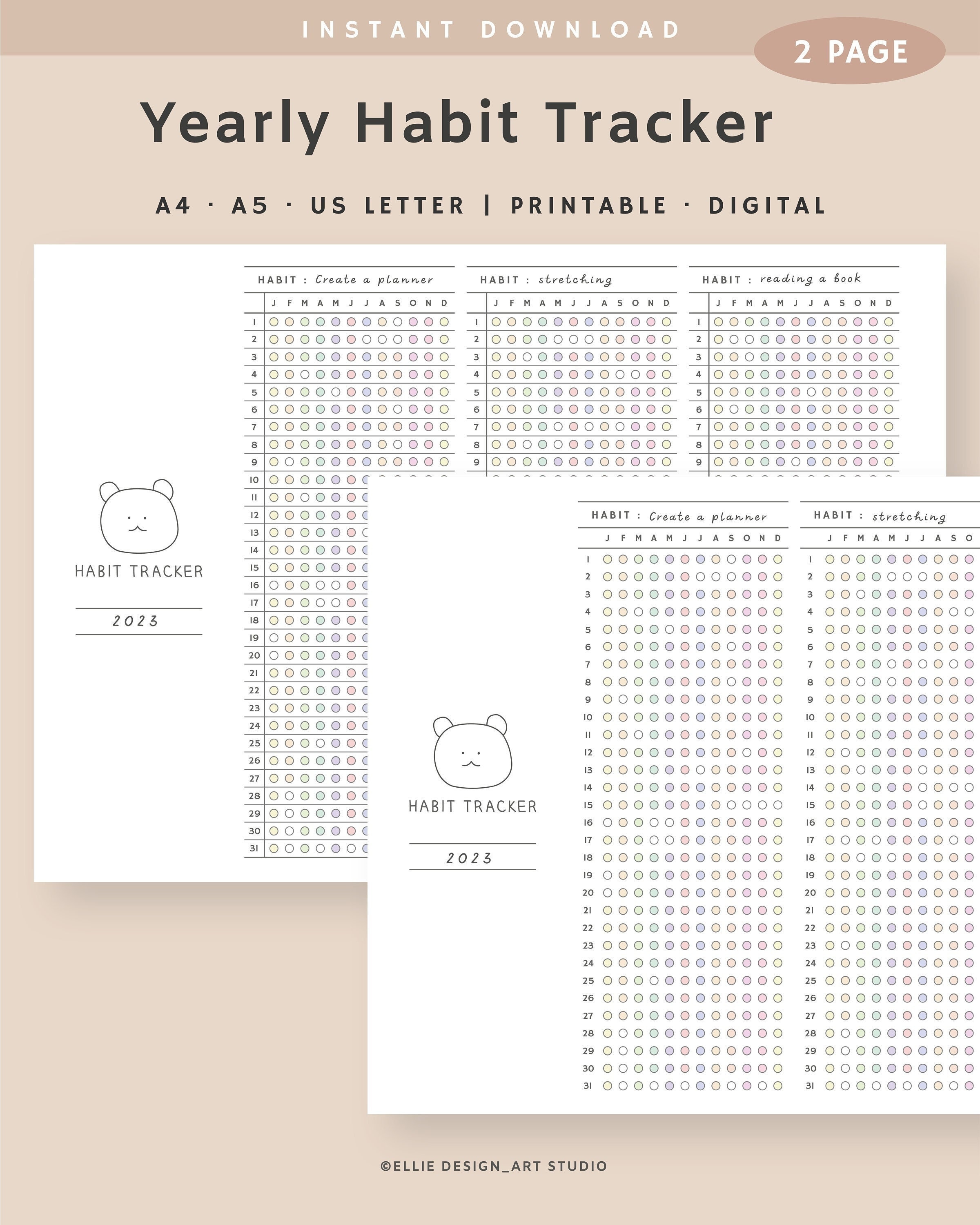 Yearly Habit Tracker Template, Habit Tracker Landscape, Habit Challenge ...