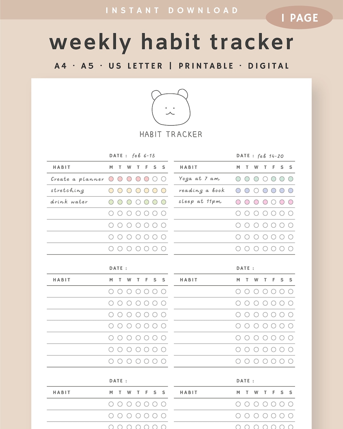 Weekly Habit Tracker Template, Weekly Habit Tracker Printable, Routine ...