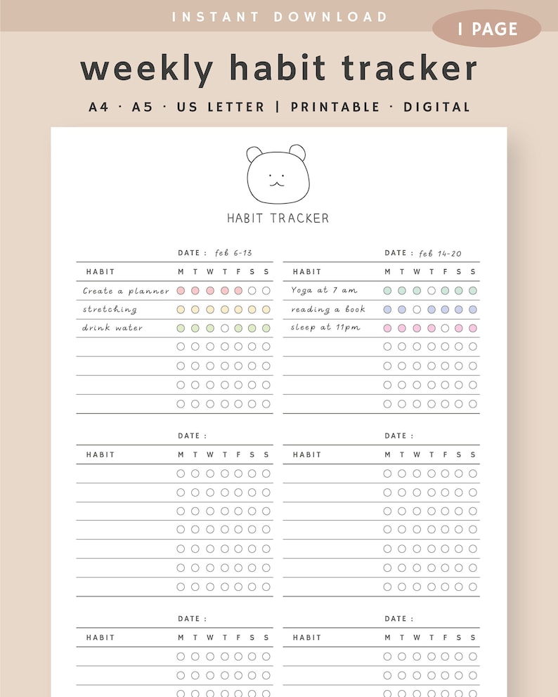 Weekly Habit Tracker Template, Weekly Habit Tracker Printable, Routine ...
