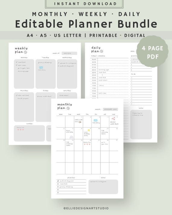 Editable Planner Bundle Minimalist Planner Bundle Printable - Etsy