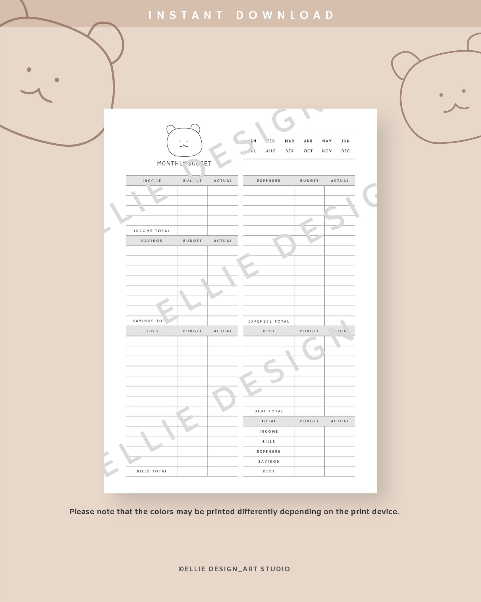 Monthly Budget Printable, Digital Budget Planner, Finance Planner ...