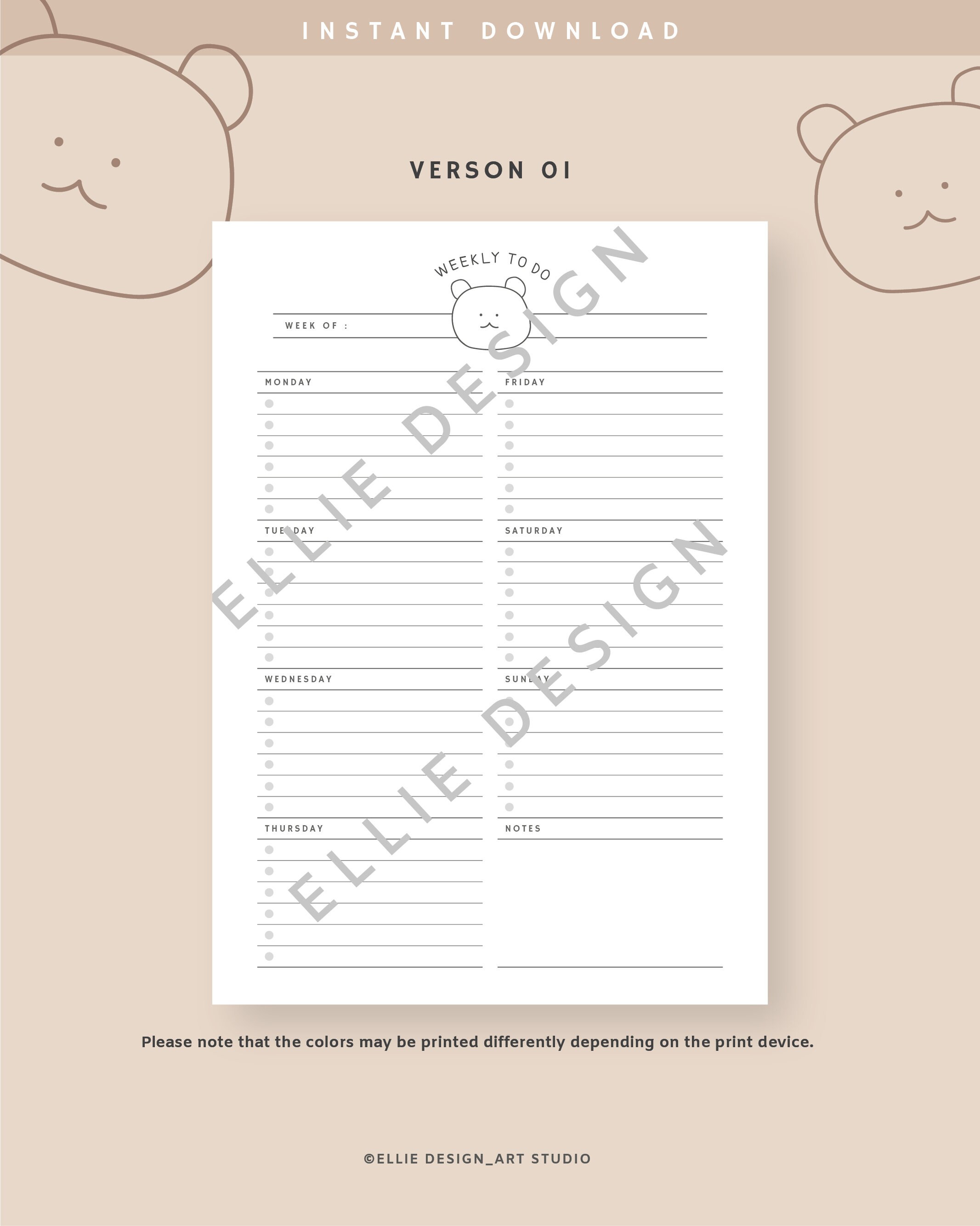 Weekly to Do List Printable, Weekly Checklist, Weekly Agenda, Weekly ...