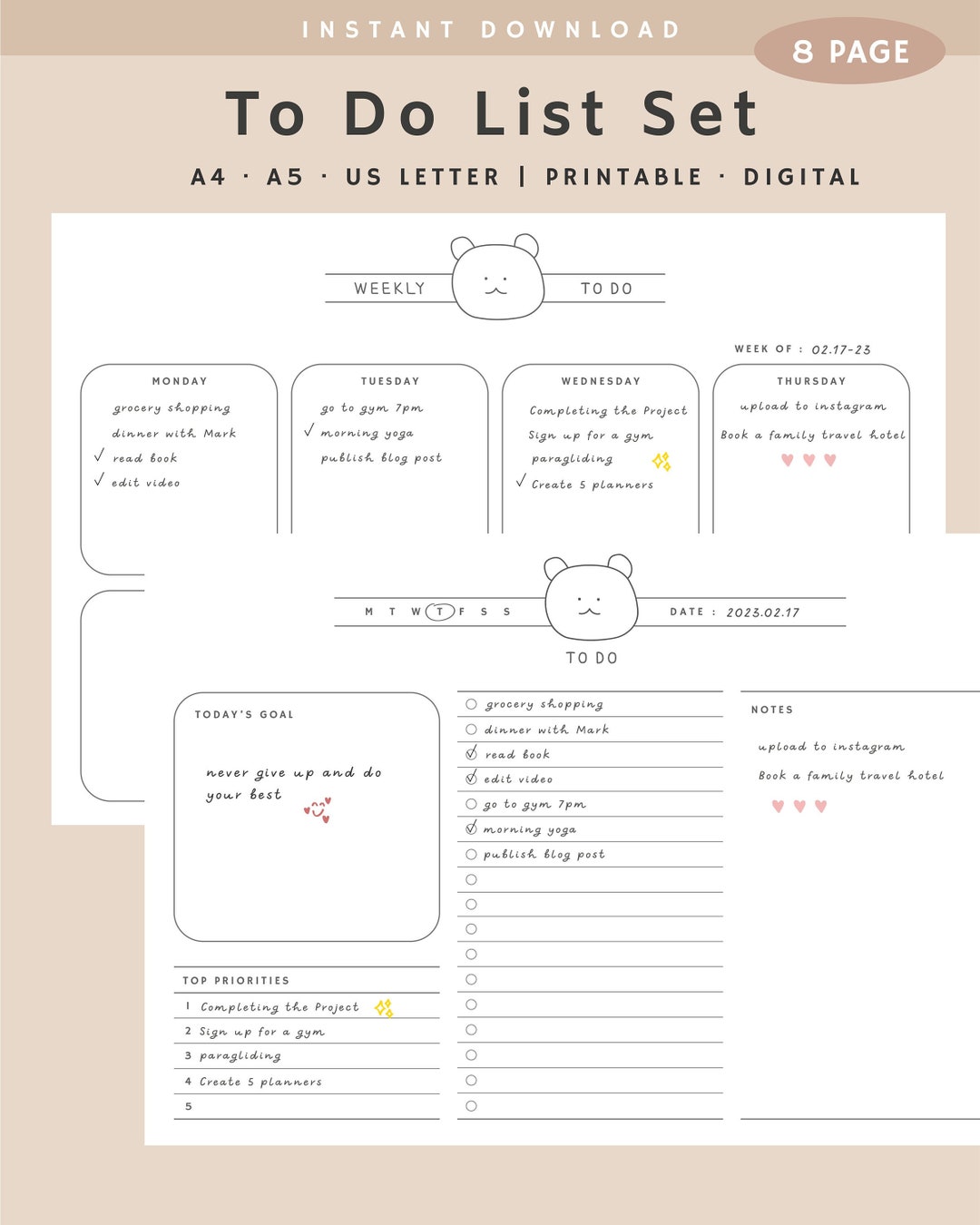 Minimalist to Do List Printable, Weekly to Do, Daily to Do, Tasks List ...