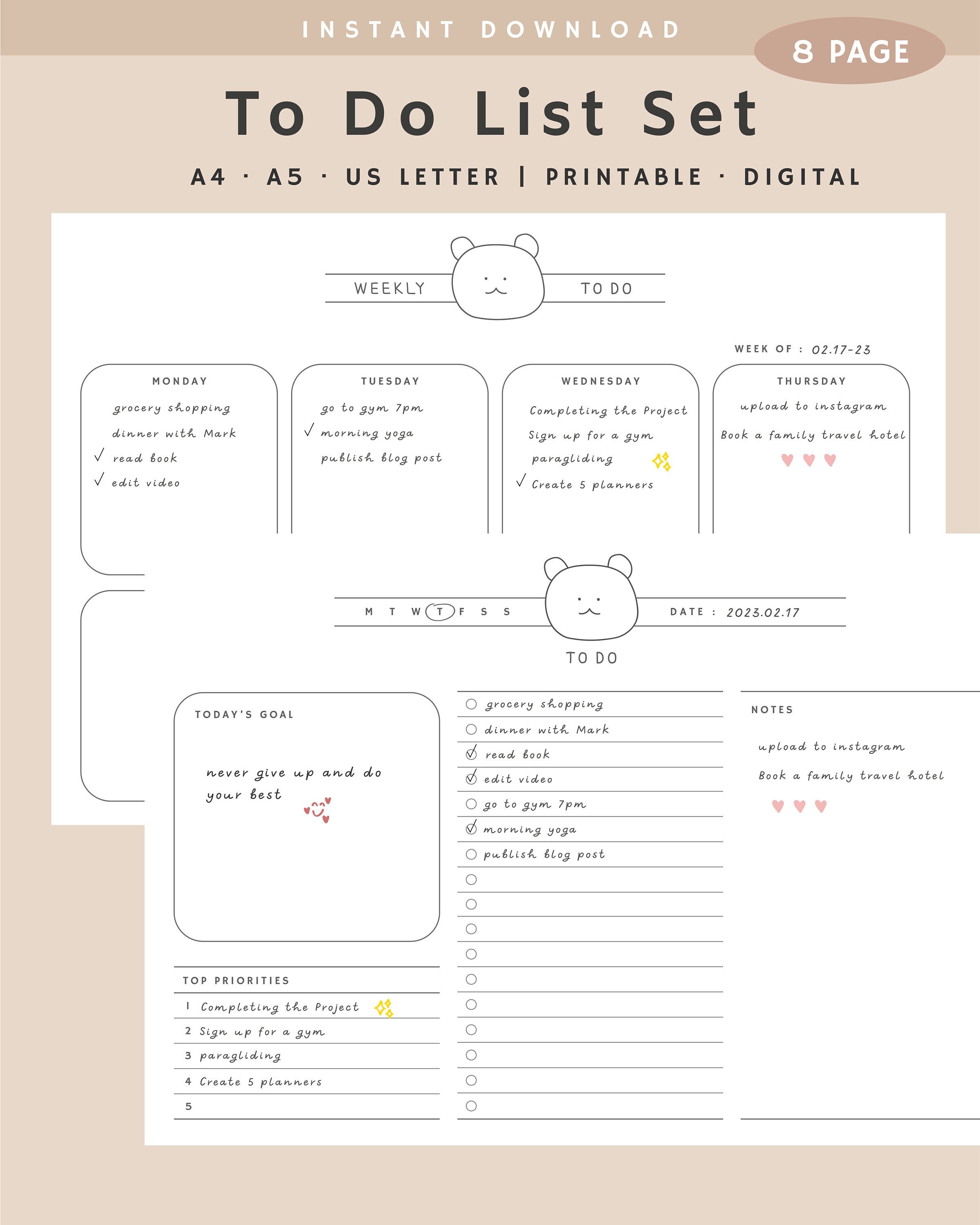 Minimalist to Do List Printable, Weekly to Do, Daily to Do, Tasks List ...