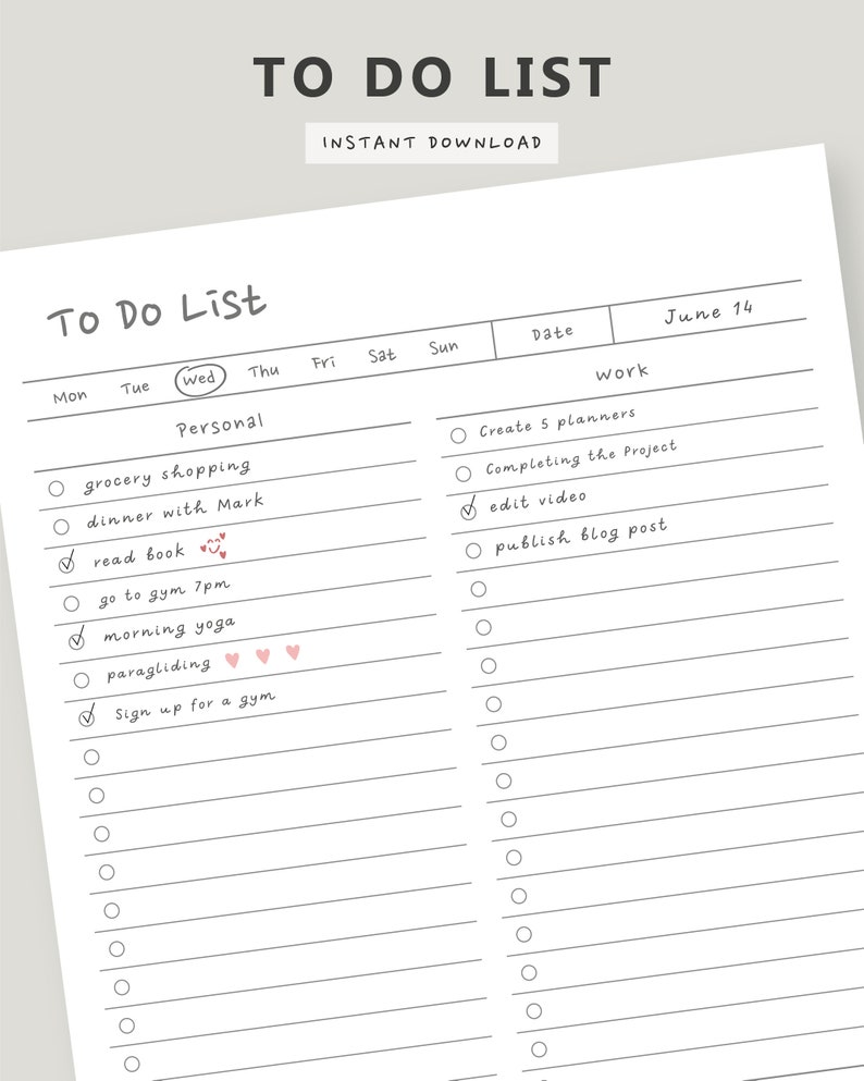 Daily to Do List Printable, Simple Tasks List Template, to Do List ...