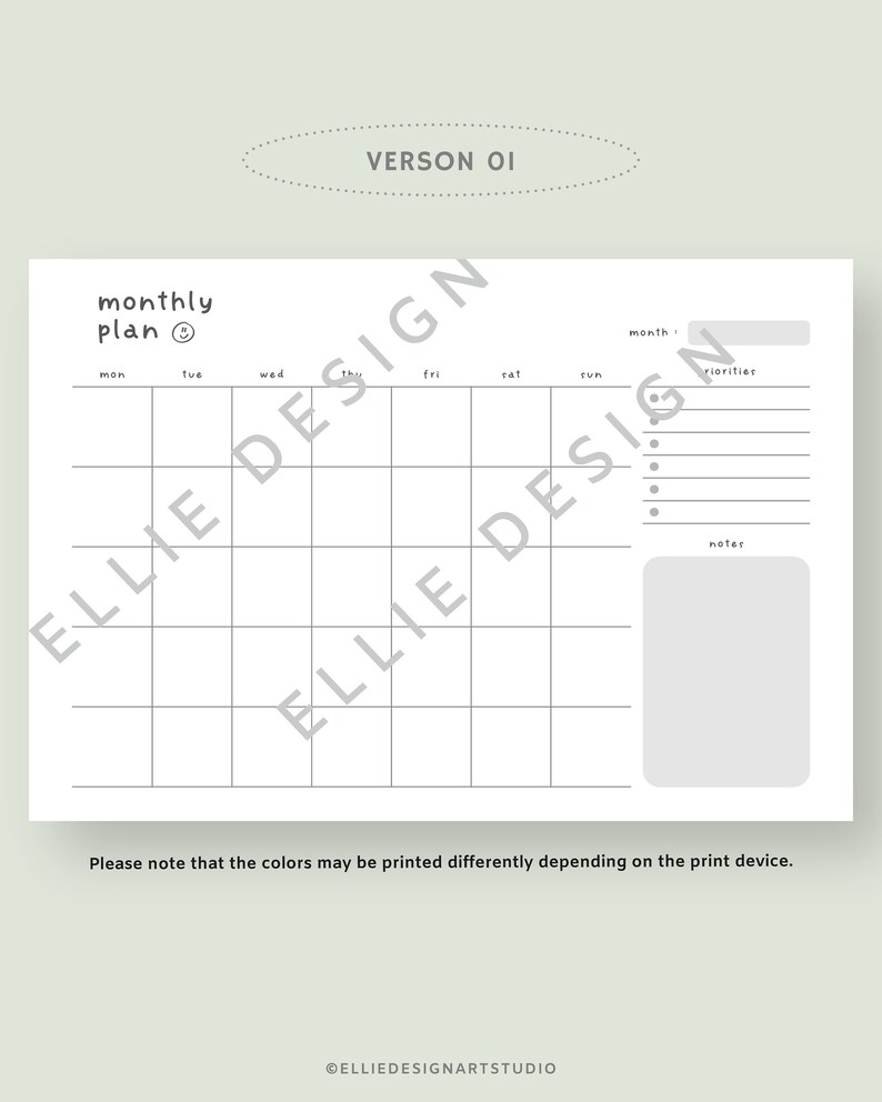 Minimalist Calendar Template | Undated Digital Planner Printable ...