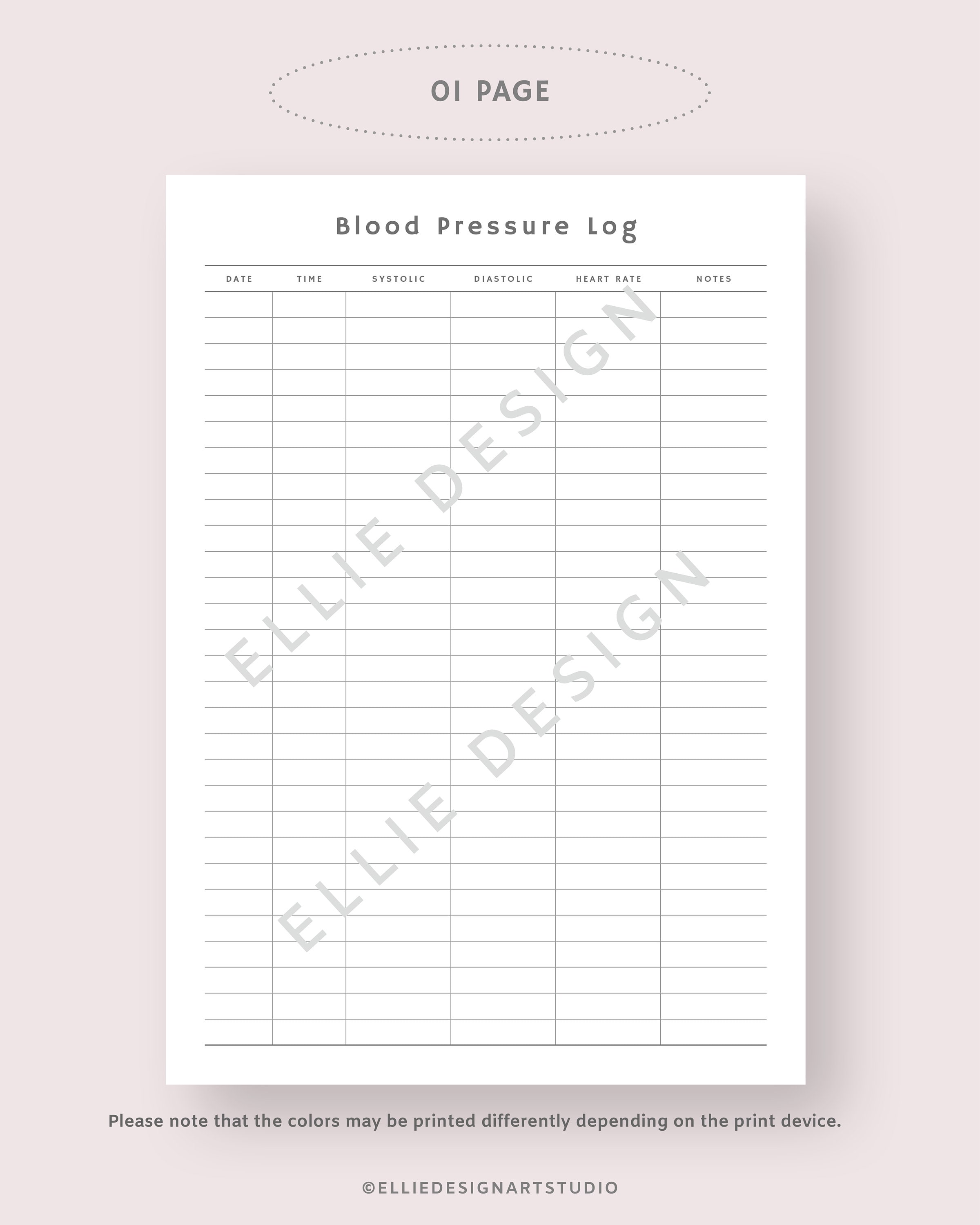 Blood Pressure Log Editable Printable | BP Tracker | Blood Pressure ...