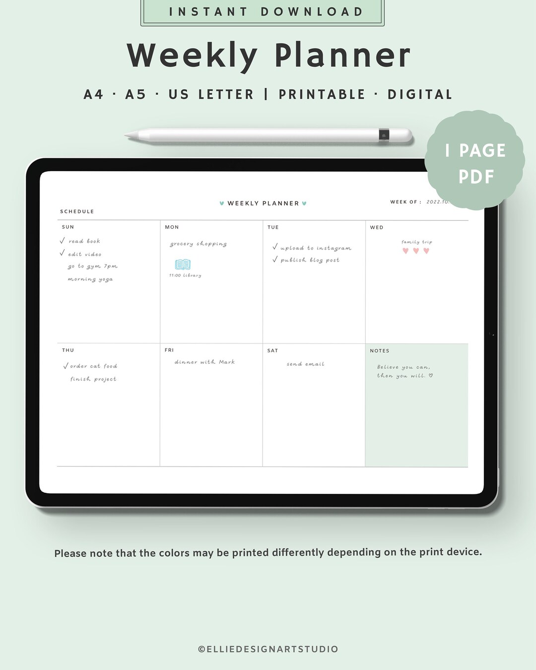 Weekly Planner Printable, Minimalist Weekly Planner, Undated Weekly ...