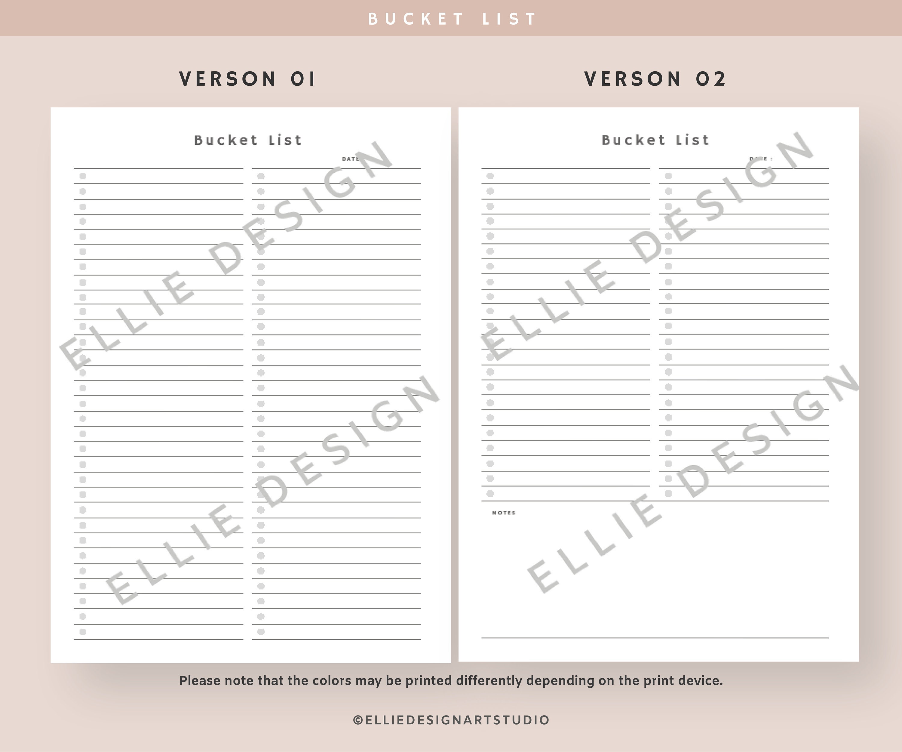 Bucket List Printable, Bucket List Journal, Life Goals Planner, Bucket ...