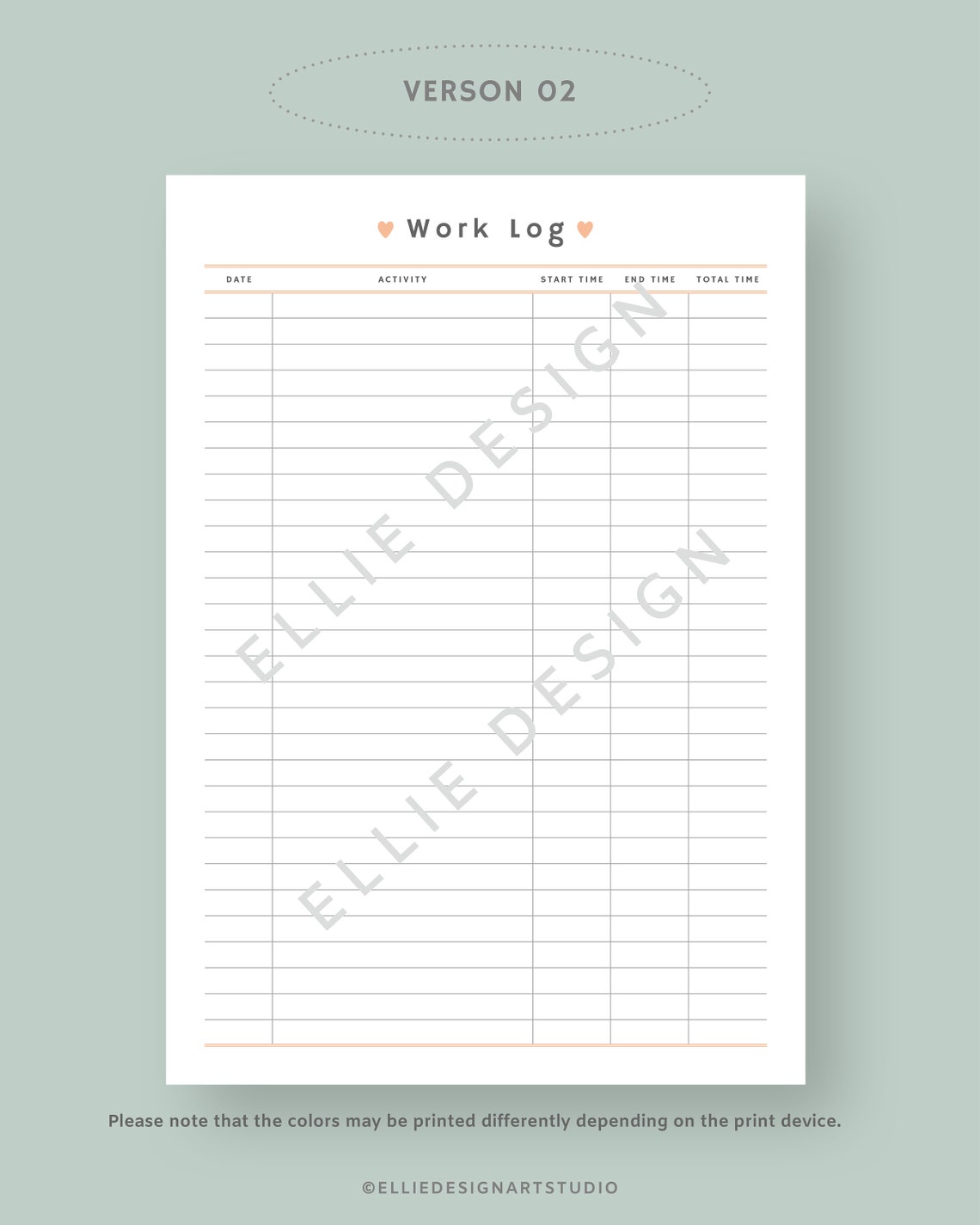 Digital Work Log Work Log Printable Time Spent Tracker Working Hours ...