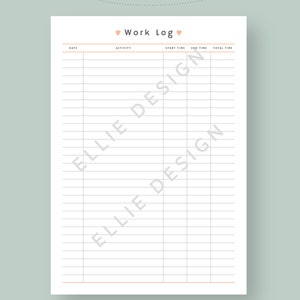 Digital Work Log | Work Log Printable | Time Spent Tracker | Working ...