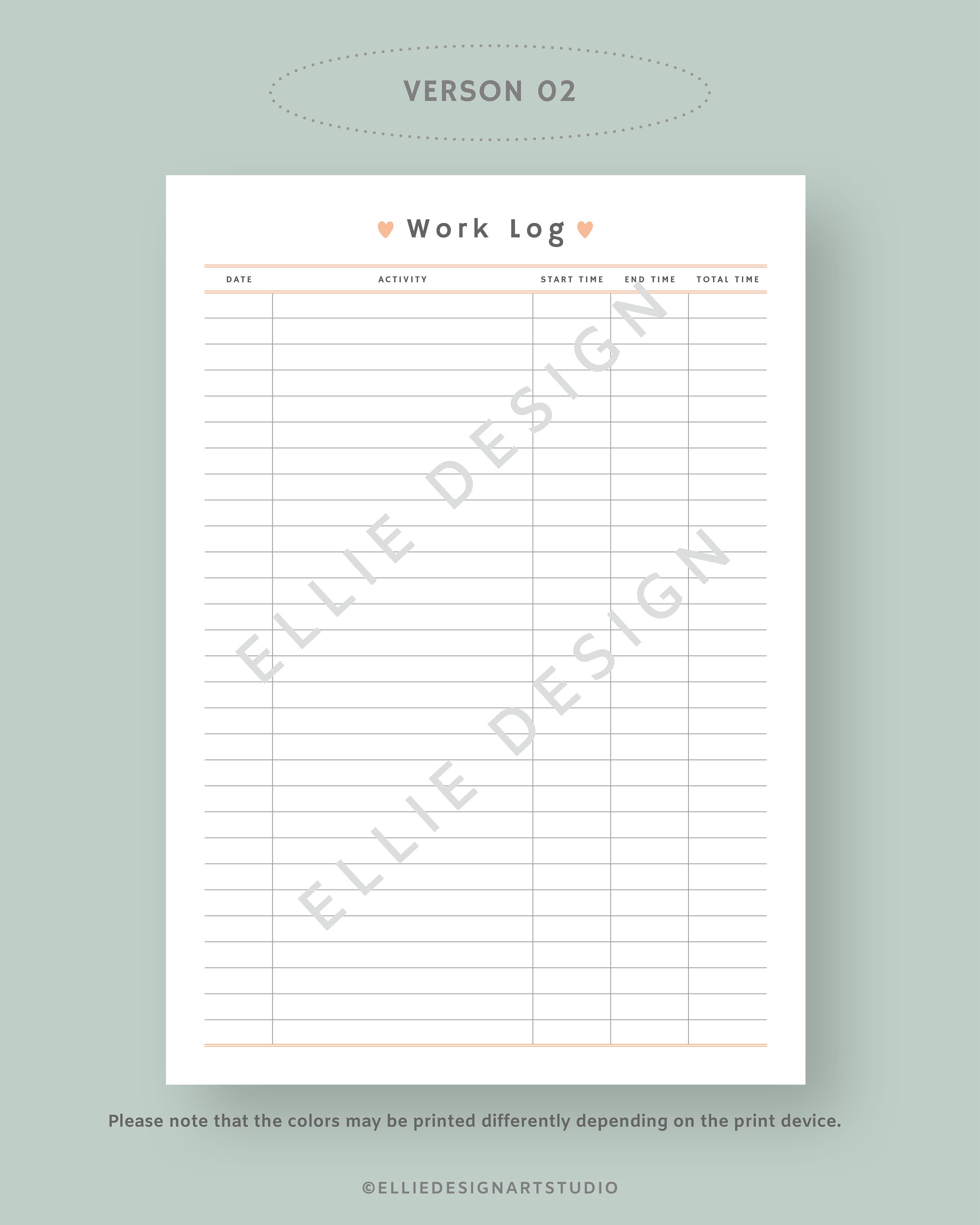 Digital Work Log | Work Log Printable | Time Spent Tracker | Working ...