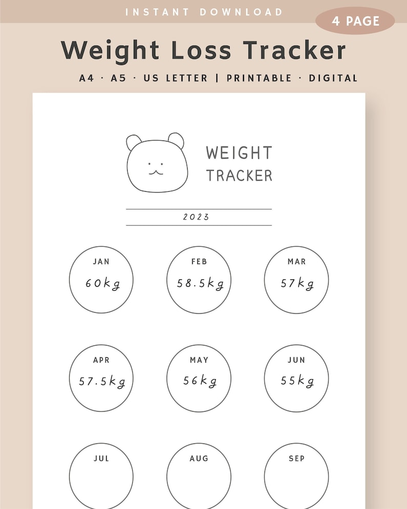 Weight Loss Tracker Printable, Weight Loss Journal, Weight Goal Tracker ...