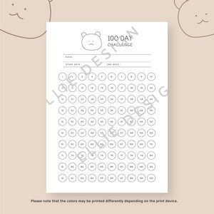 100 Day Challenge Tracker Printable, Goal Setting, Progress Tracker ...