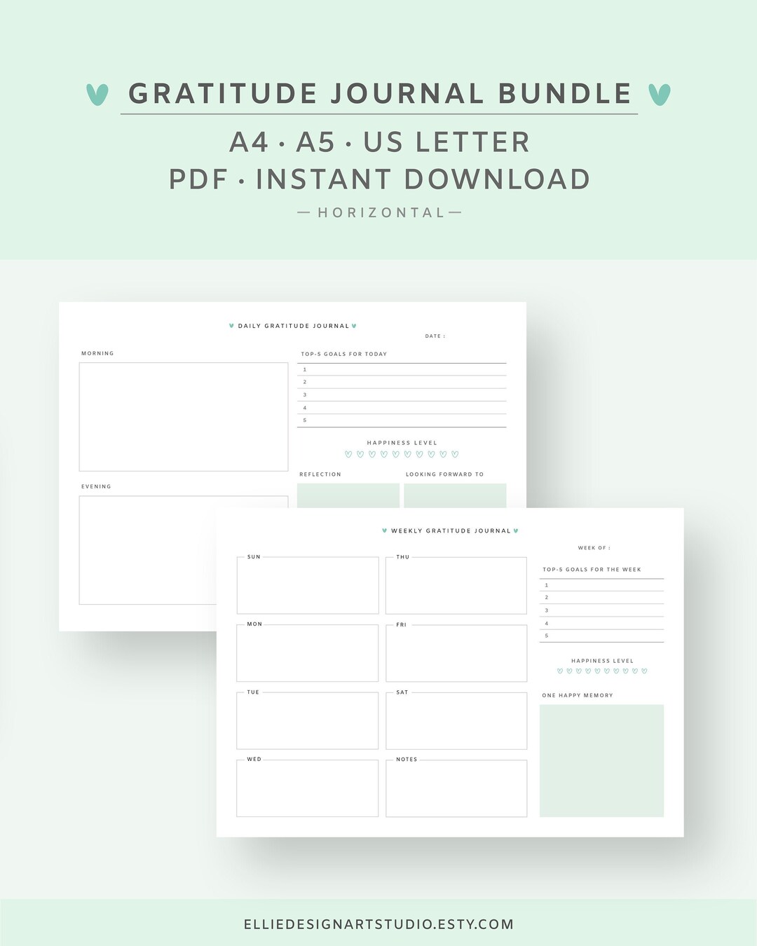 Gratitude Journal Bundle Template ,weekly, Daily | Gratitude Printable ...