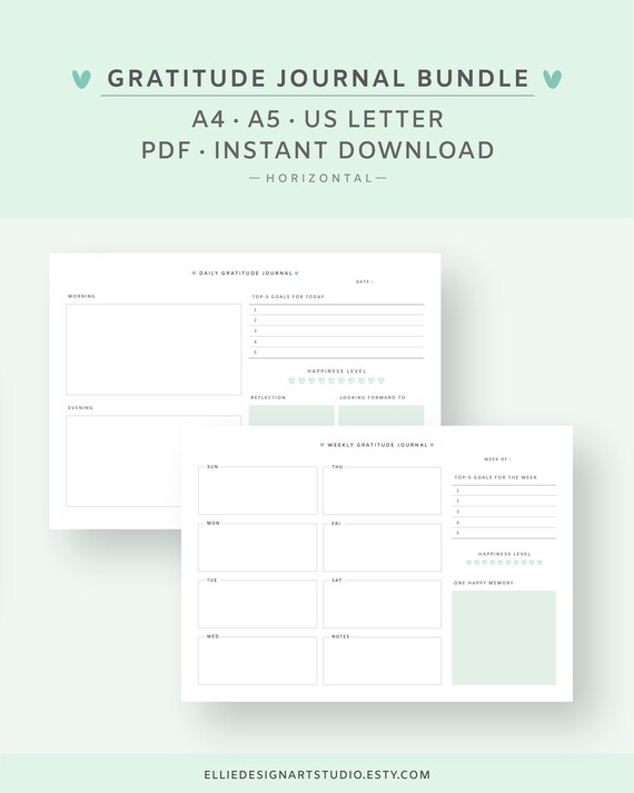 Gratitude Journal Bundle Template weekly Daily Gratitude | Etsy