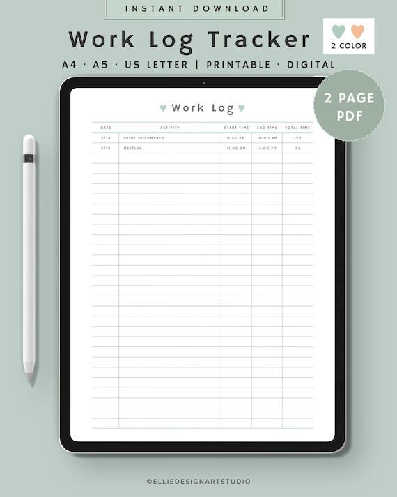 Digital Work Log Work Log Printable Time Spent Tracker | Etsy