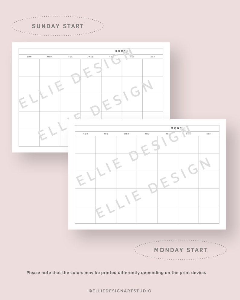 Blank Monthly Calendar | Monthly Planner Template | Minimal Monthly ...