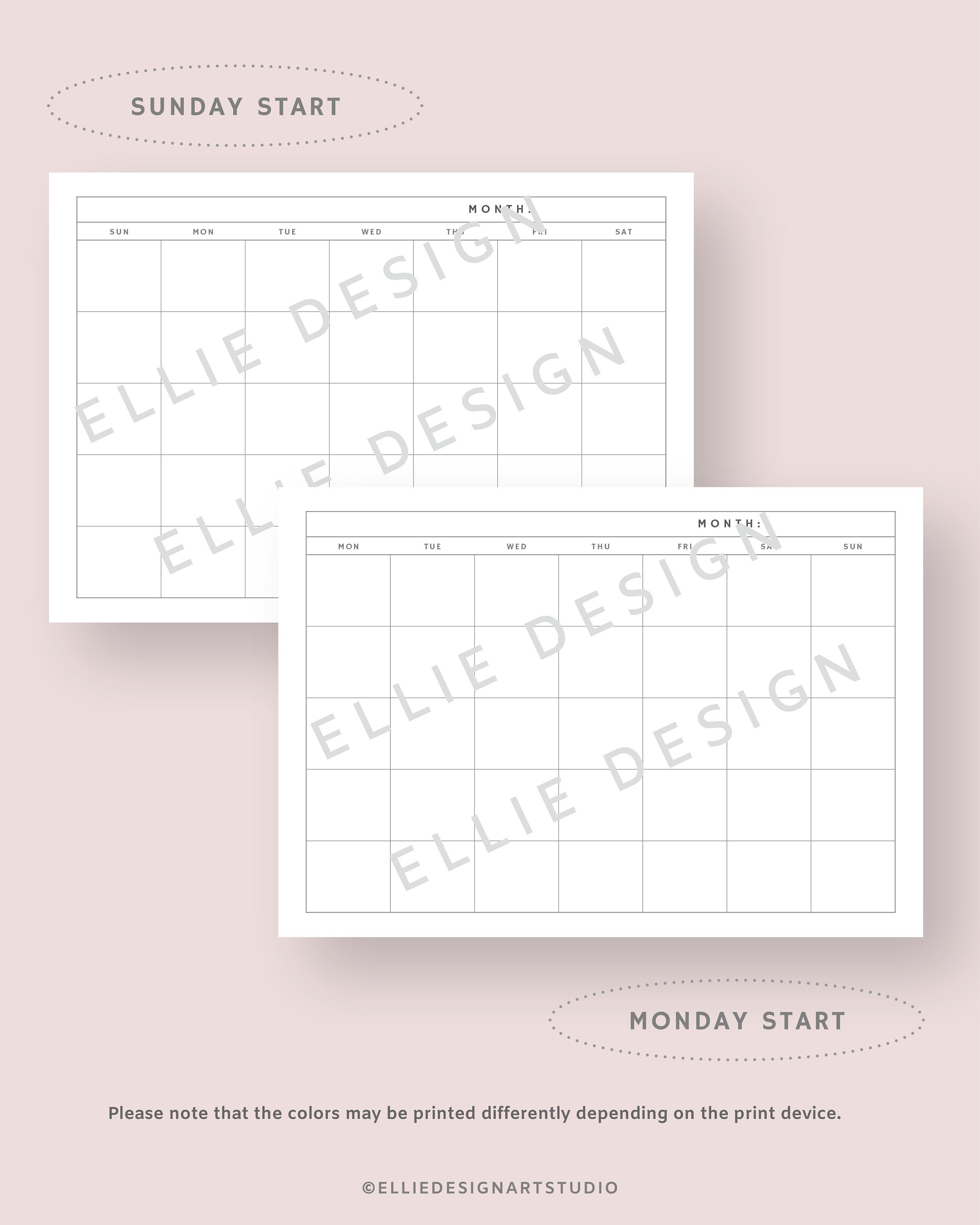 Blank Monthly Calendar | Monthly Planner Template | Minimal Monthly ...