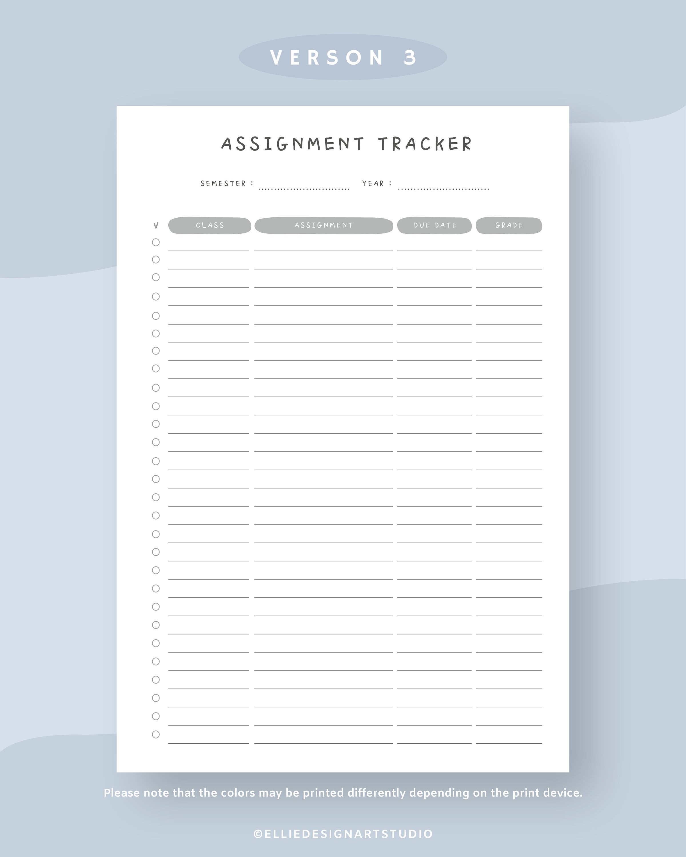 Assignment Tracker Printable | College Assignment Tracker | Homework ...