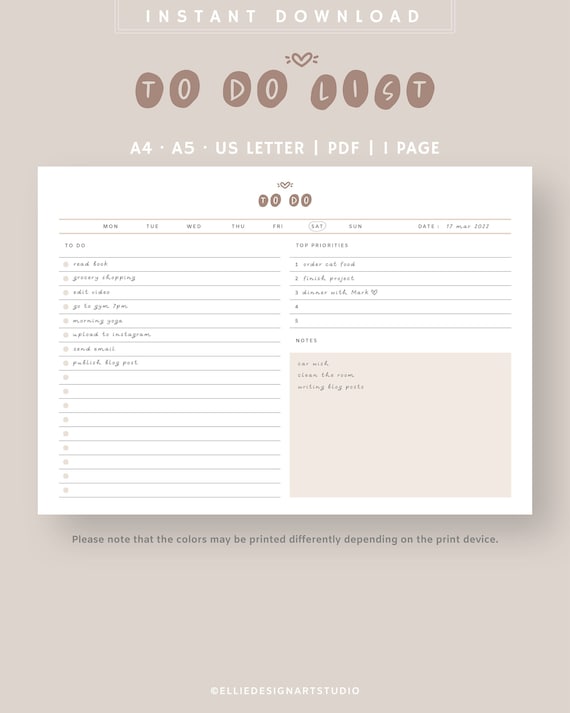 To Do Lists Printable Horizontal to Do List Planner to Do | Etsy