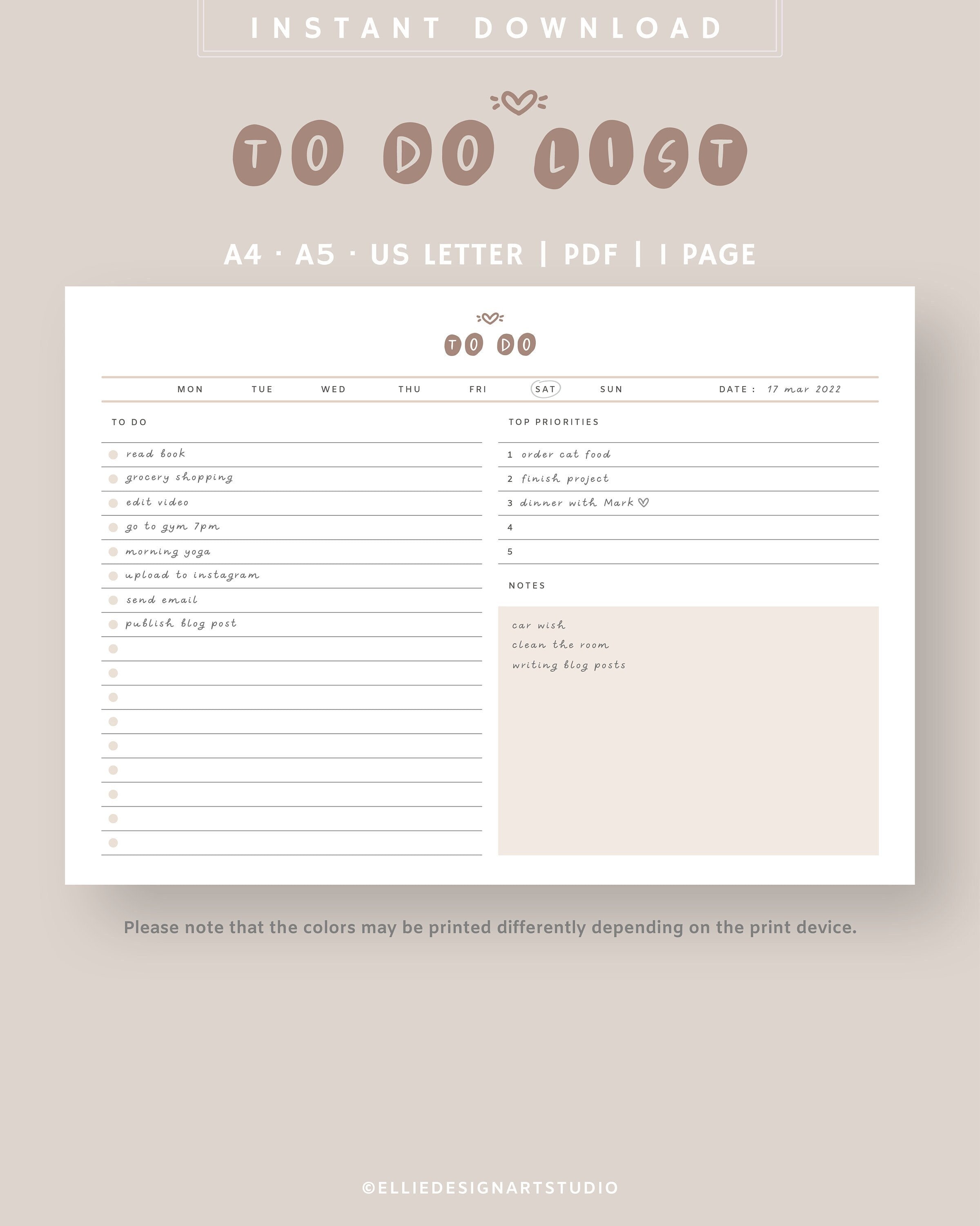 To Do Lists Printable | Horizontal to Do List Planner | to Do List ...