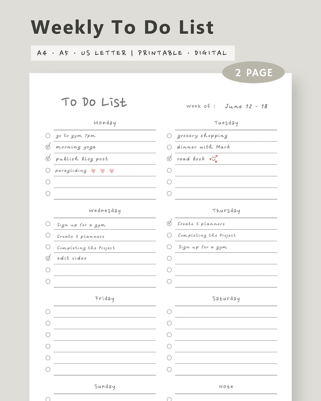 Weekly to Do List Printable, Weekly Task List Template, Minimal Weekly ...