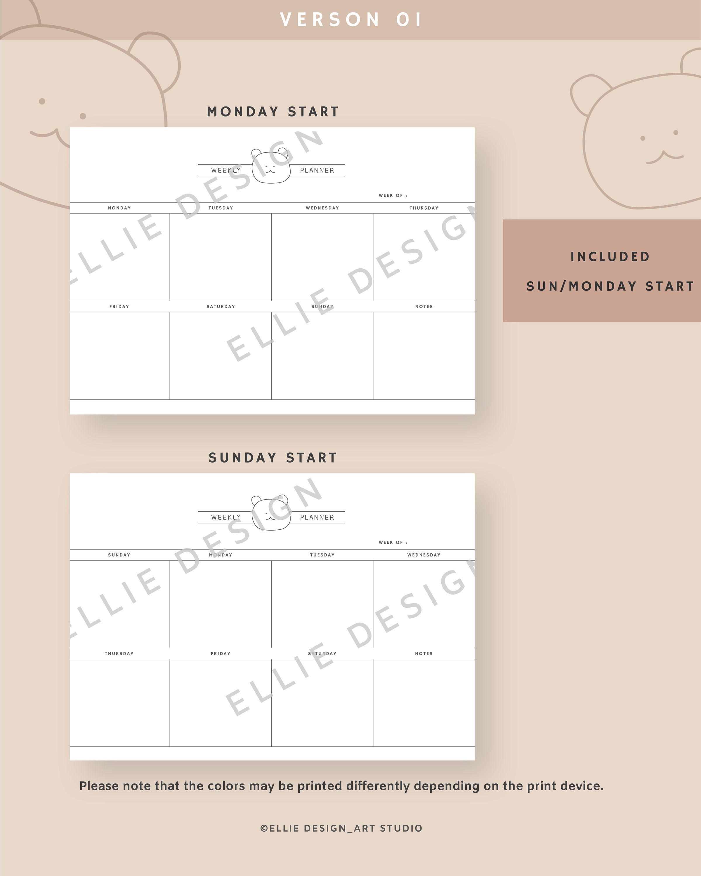 Weekly Planner Printable Landscape, Digital Weekly Planner, Week at a ...