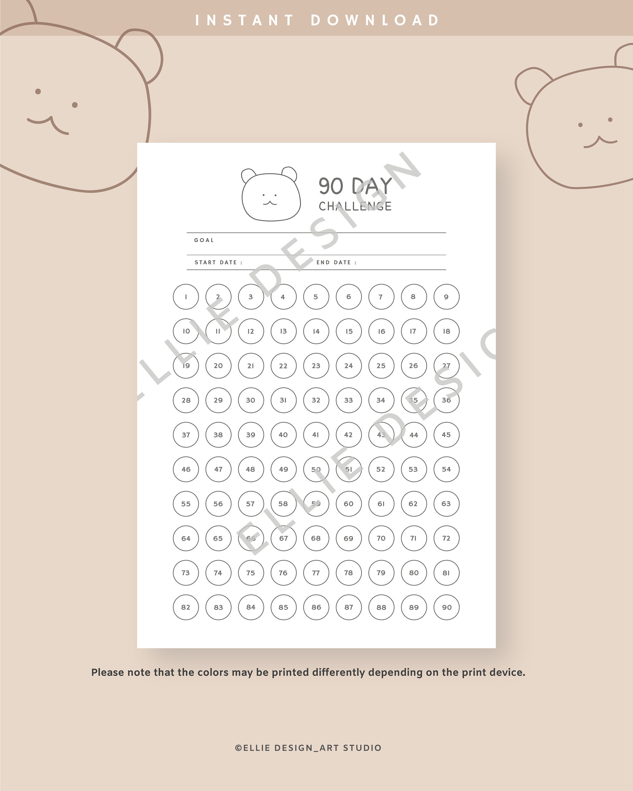 90 Day Challenge Tracker Printable, Goal Setting, Progress Tracker, 90 ...