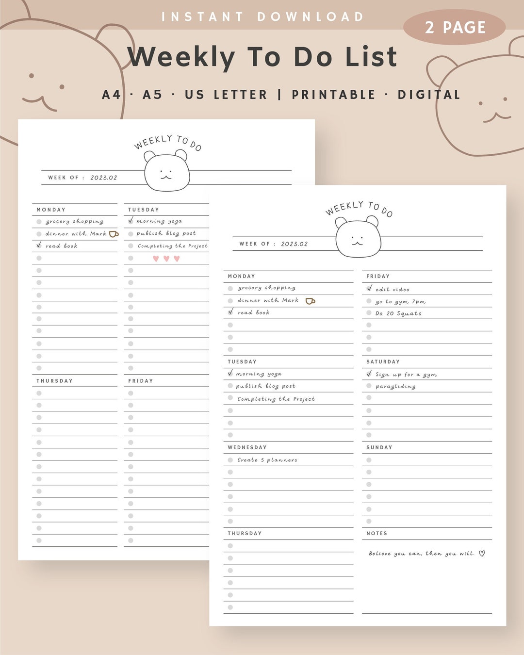 Weekly to Do List Printable, Weekly Checklist, Weekly Agenda, Weekly ...