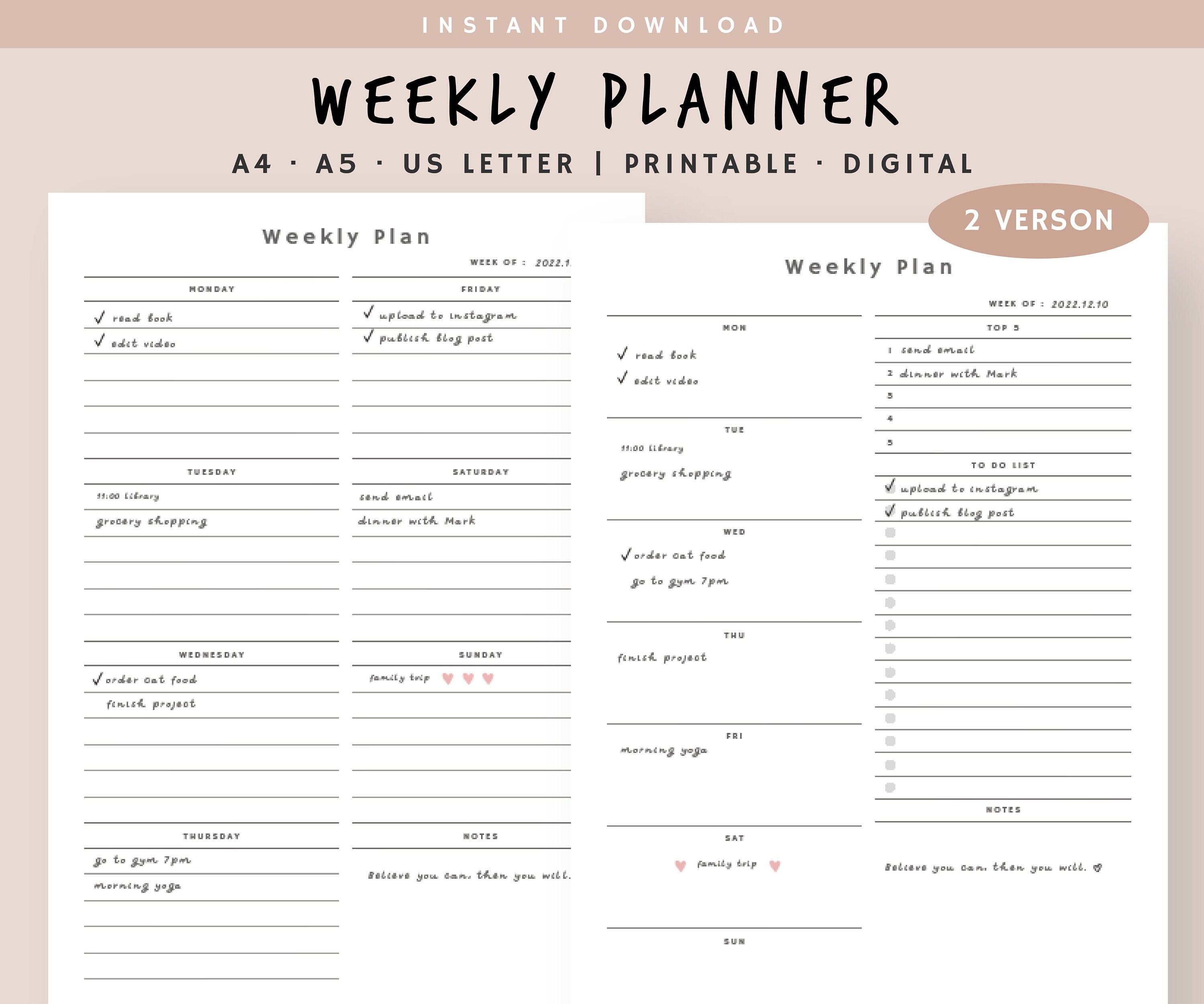 Weekly Planner Printable to Do List Week at a Glance - Etsy