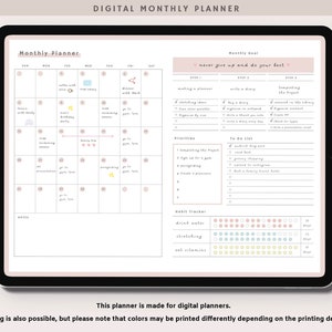 Digital Monthly Calendar, Undated Planner Template for Goodnotes Ipad ...