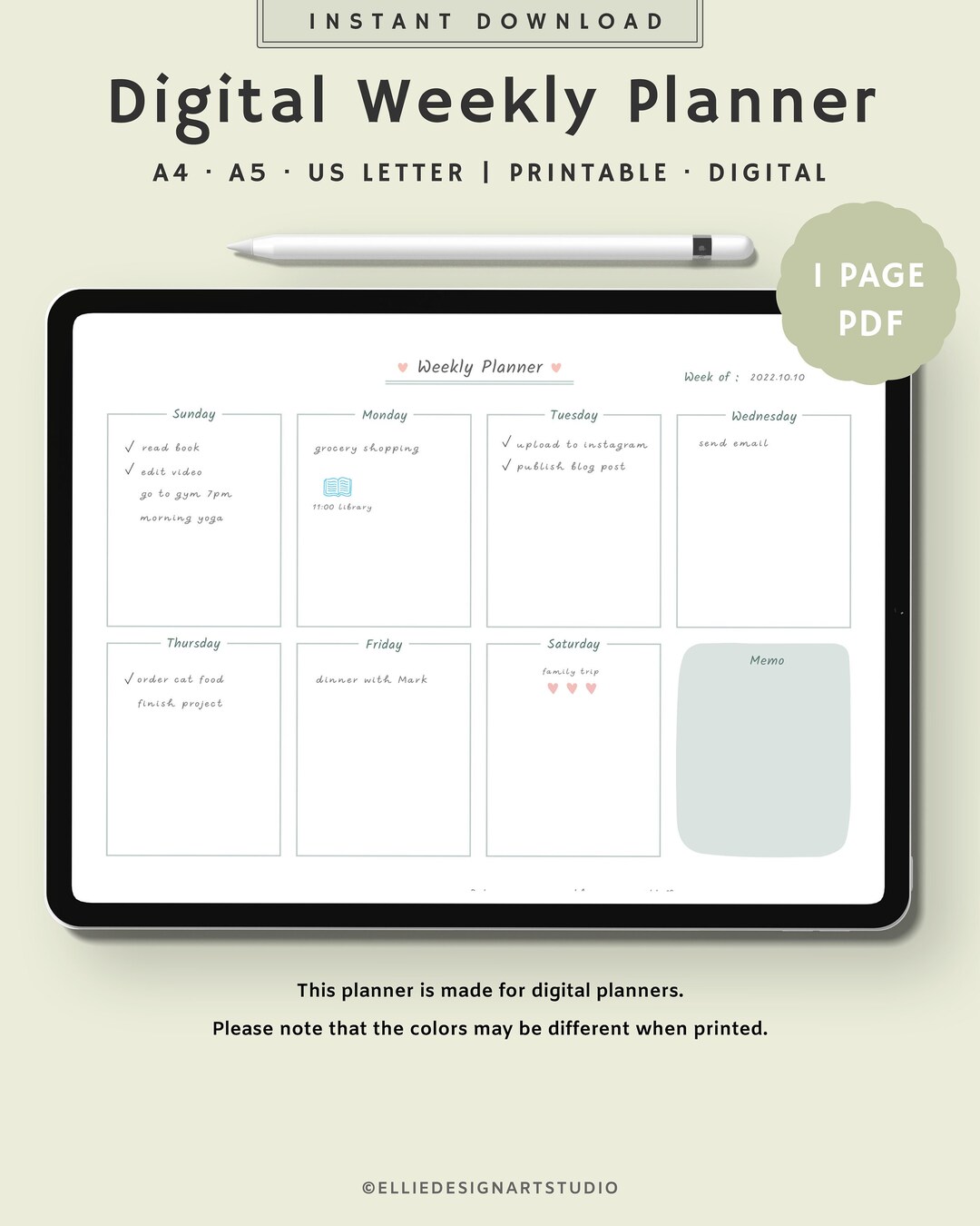 Weekly Digital Planner | Weekly Planner Goodnotes Template | Undated ...
