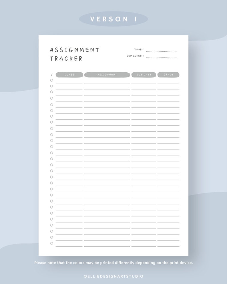 Assignment Tracker Printable | College Assignment Tracker | Homework ...