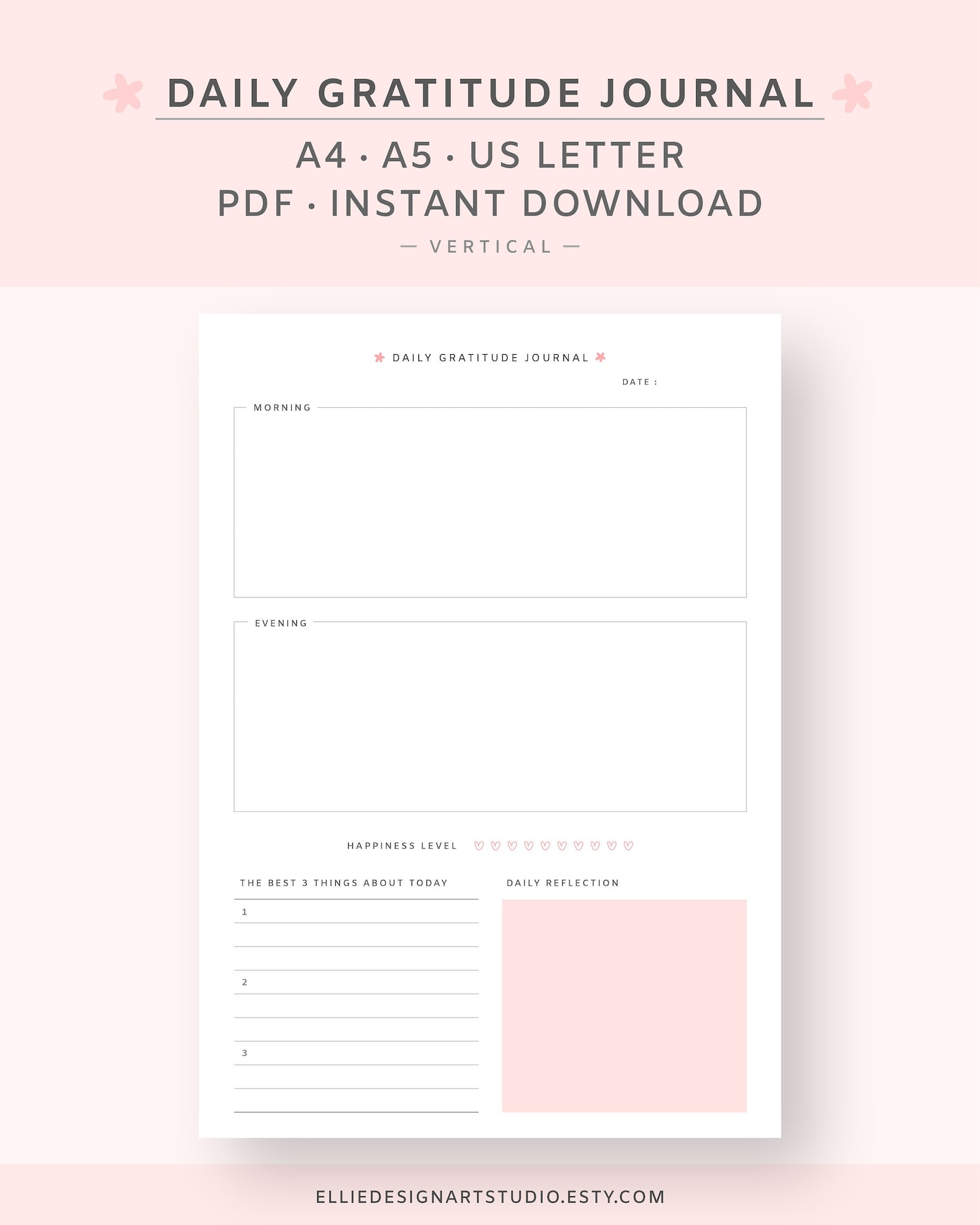 Daily Gratitude Journal Template | Gratitude Printable | Gratitude ...