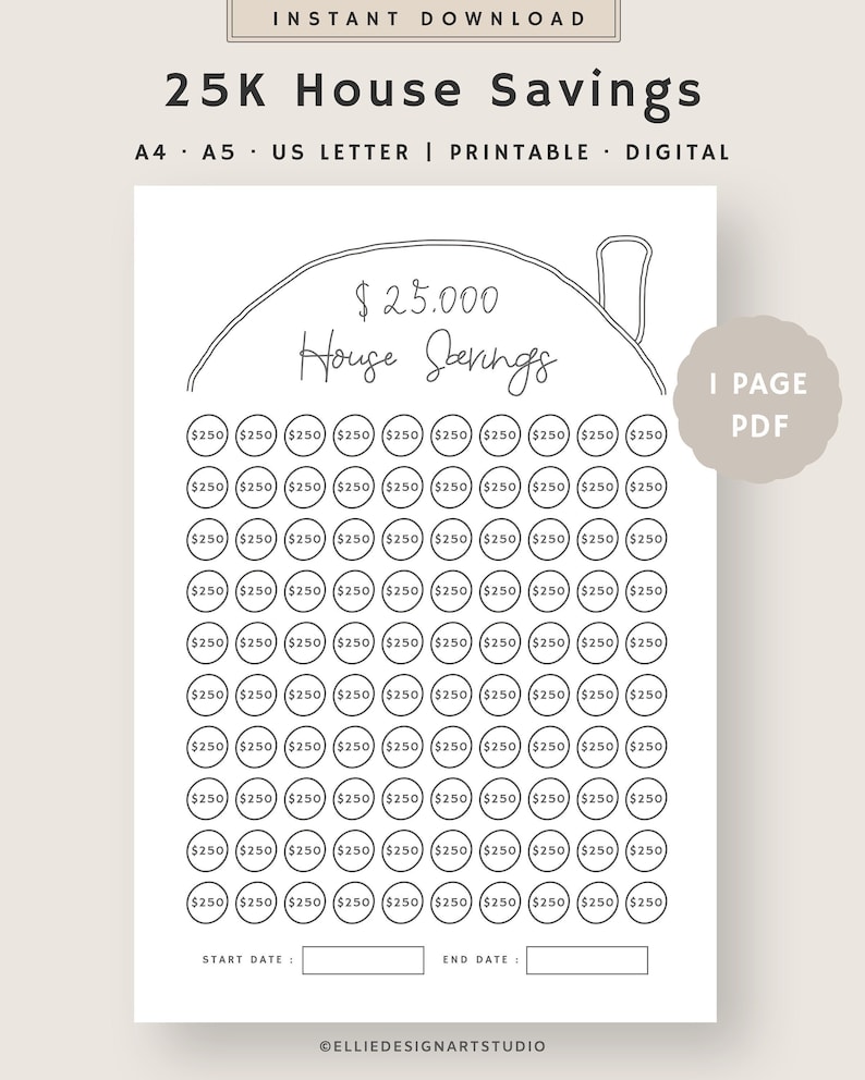 25K House Savings Tracker Printable | House Deposit Tracker | 25000 ...