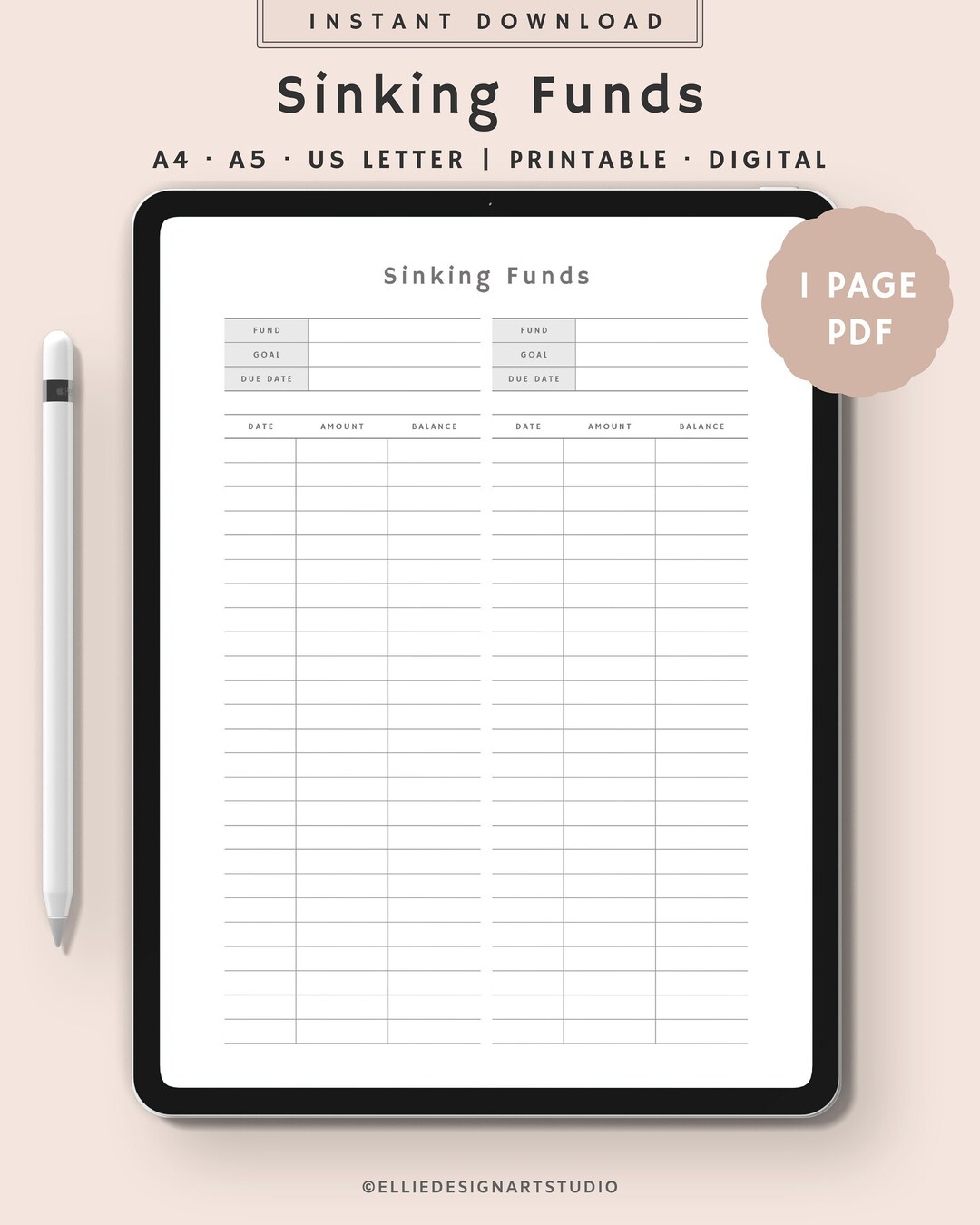 Sinking Funds Tracker | Sinking Funds List | Savings Log | Savings ...