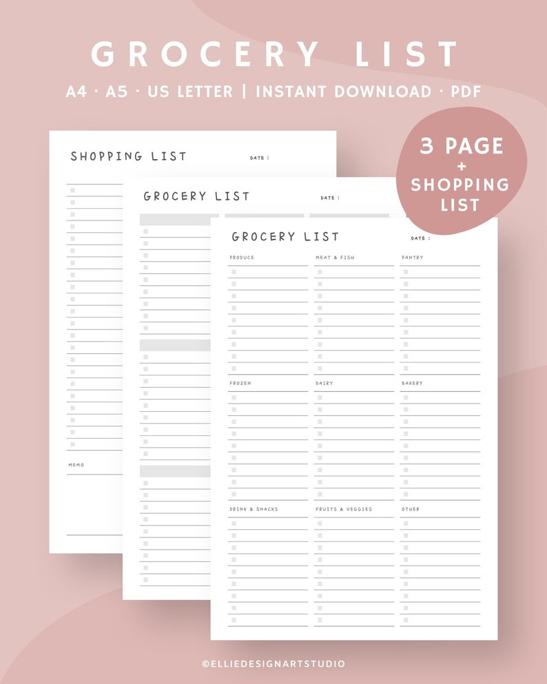 Grocery List Printable Grocery Checklist Shopping List - Etsy