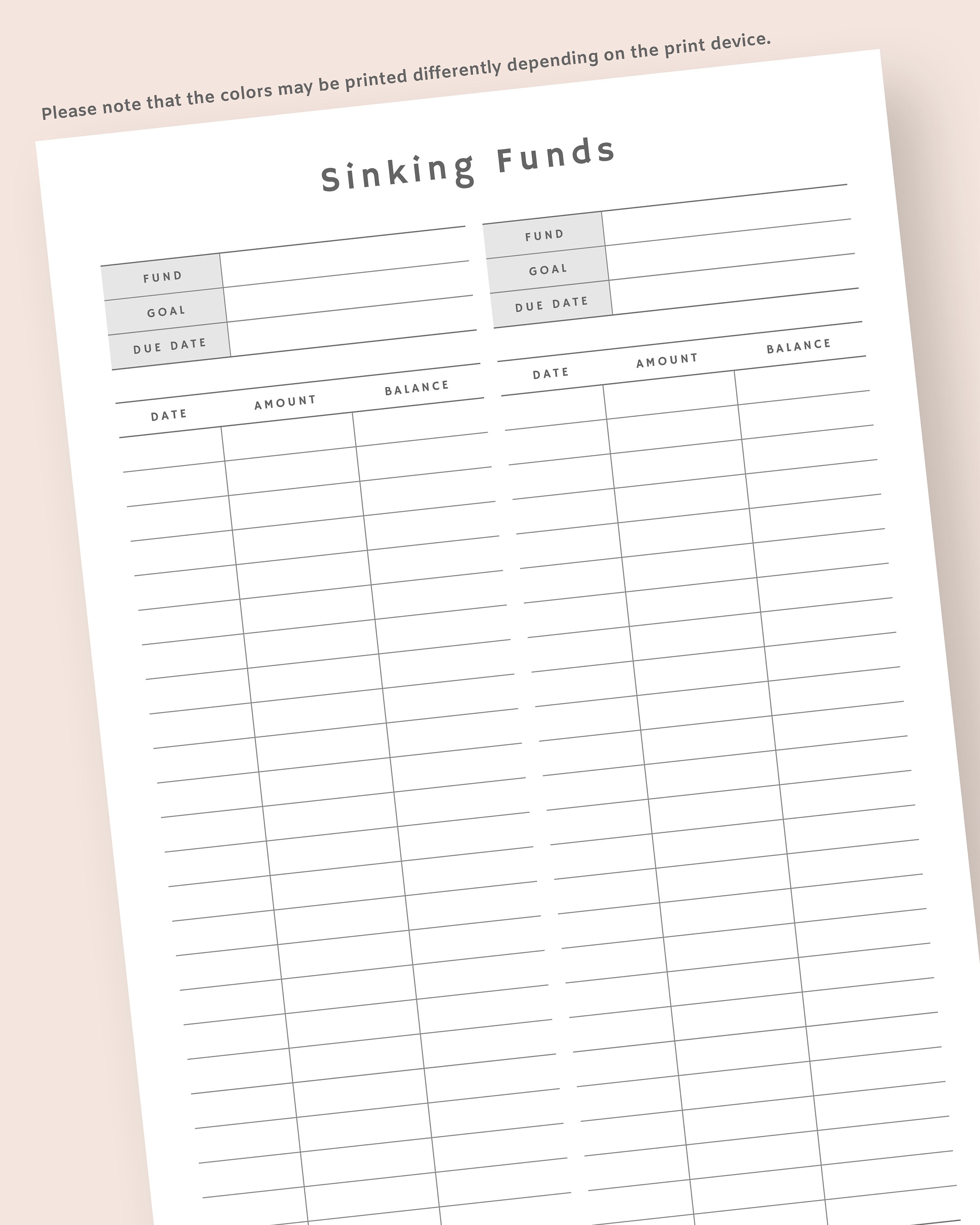 Sinking Funds Tracker Sinking Funds List Savings Log Savings Recorder ...