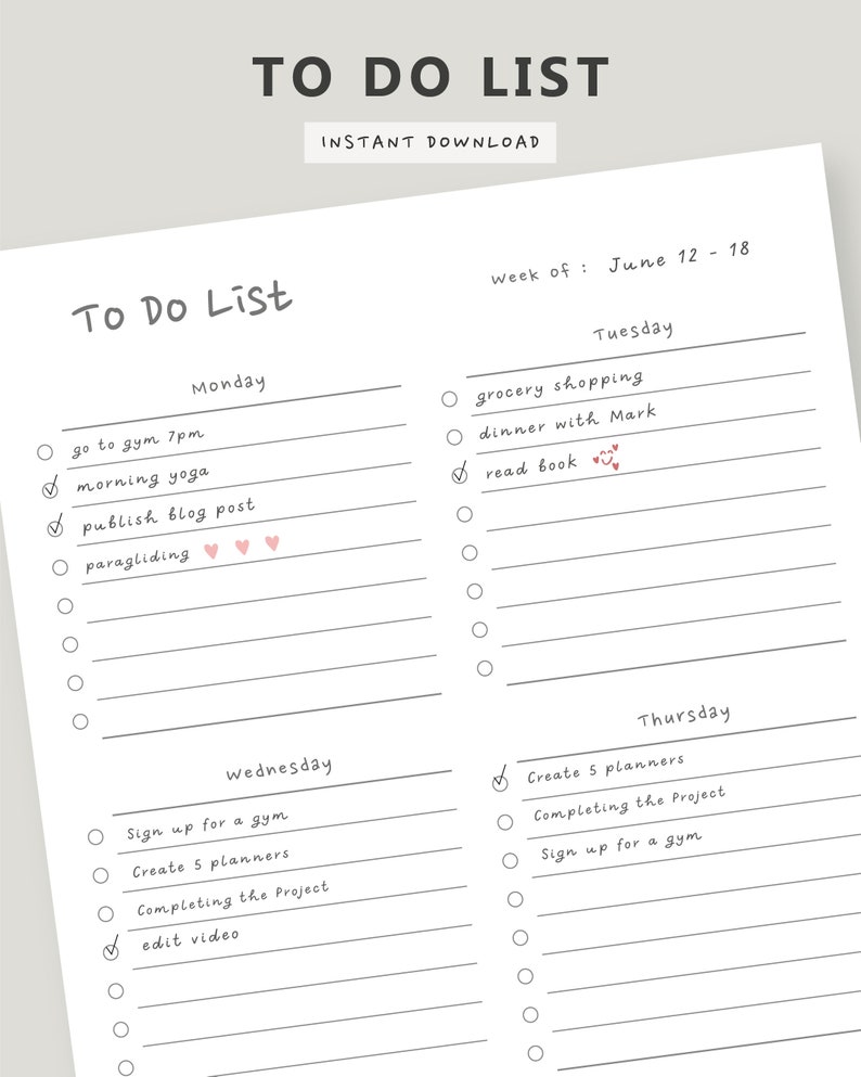 Weekly to Do List Printable, Weekly Task List Template, Minimal Weekly ...