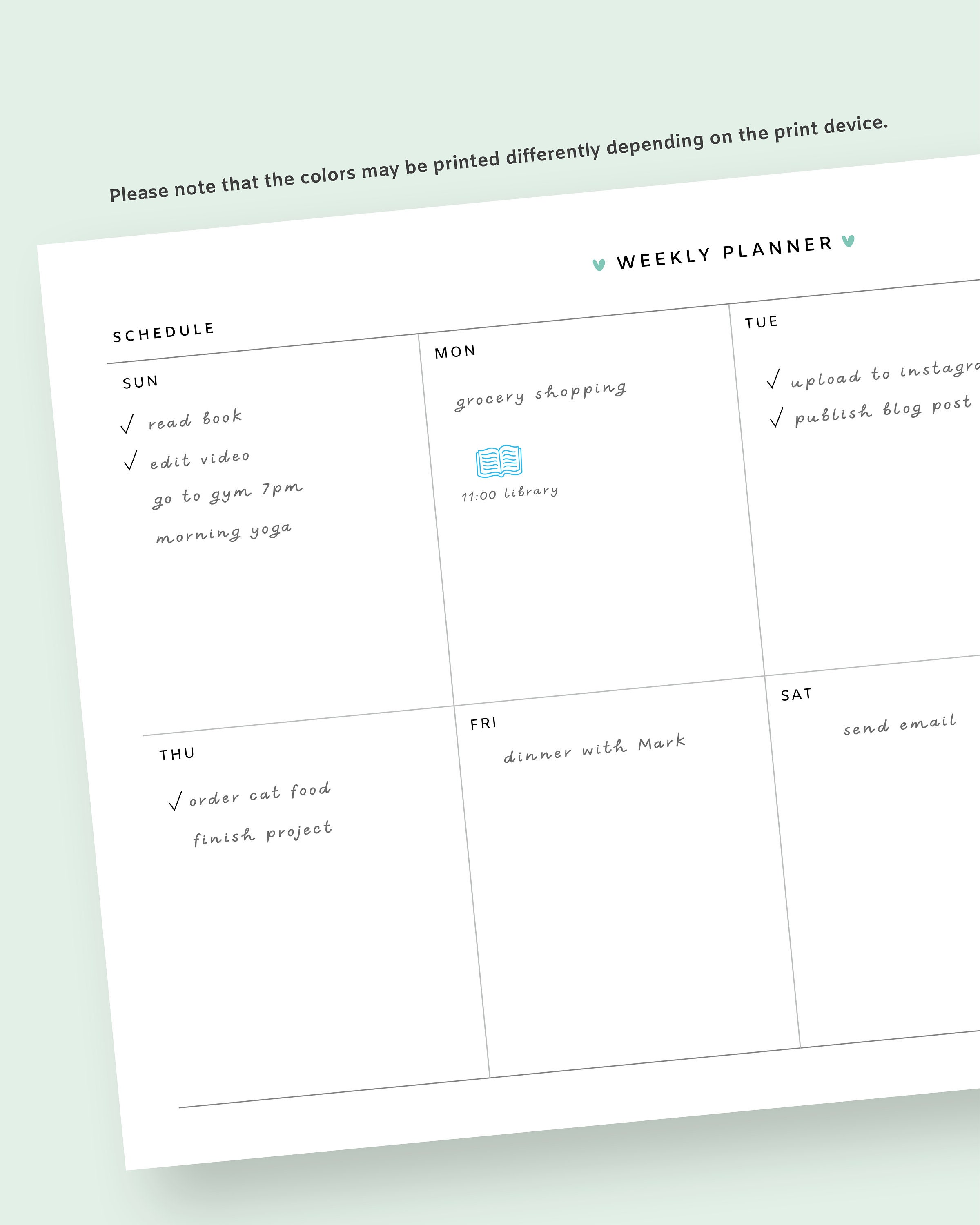 Weekly Planner Printable, Minimalist Weekly Planner, Undated Weekly ...