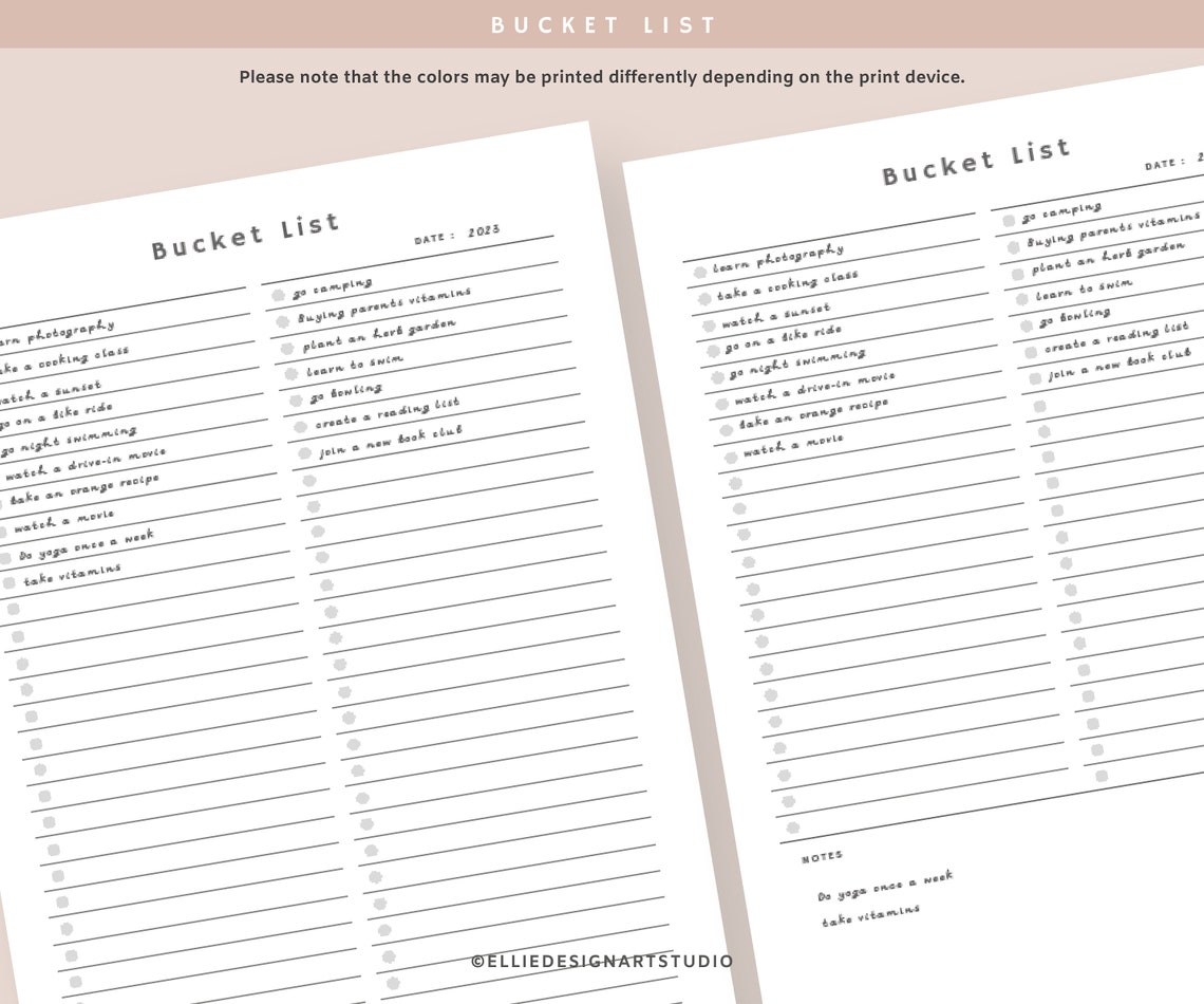 Bucket List Printable, Bucket List Journal, Life Goals Planner, Bucket ...