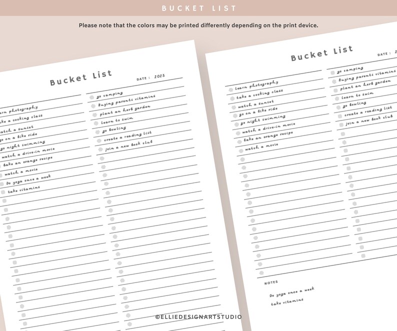 Bucket List Printable, Bucket List Journal, Life Goals Planner, Bucket ...