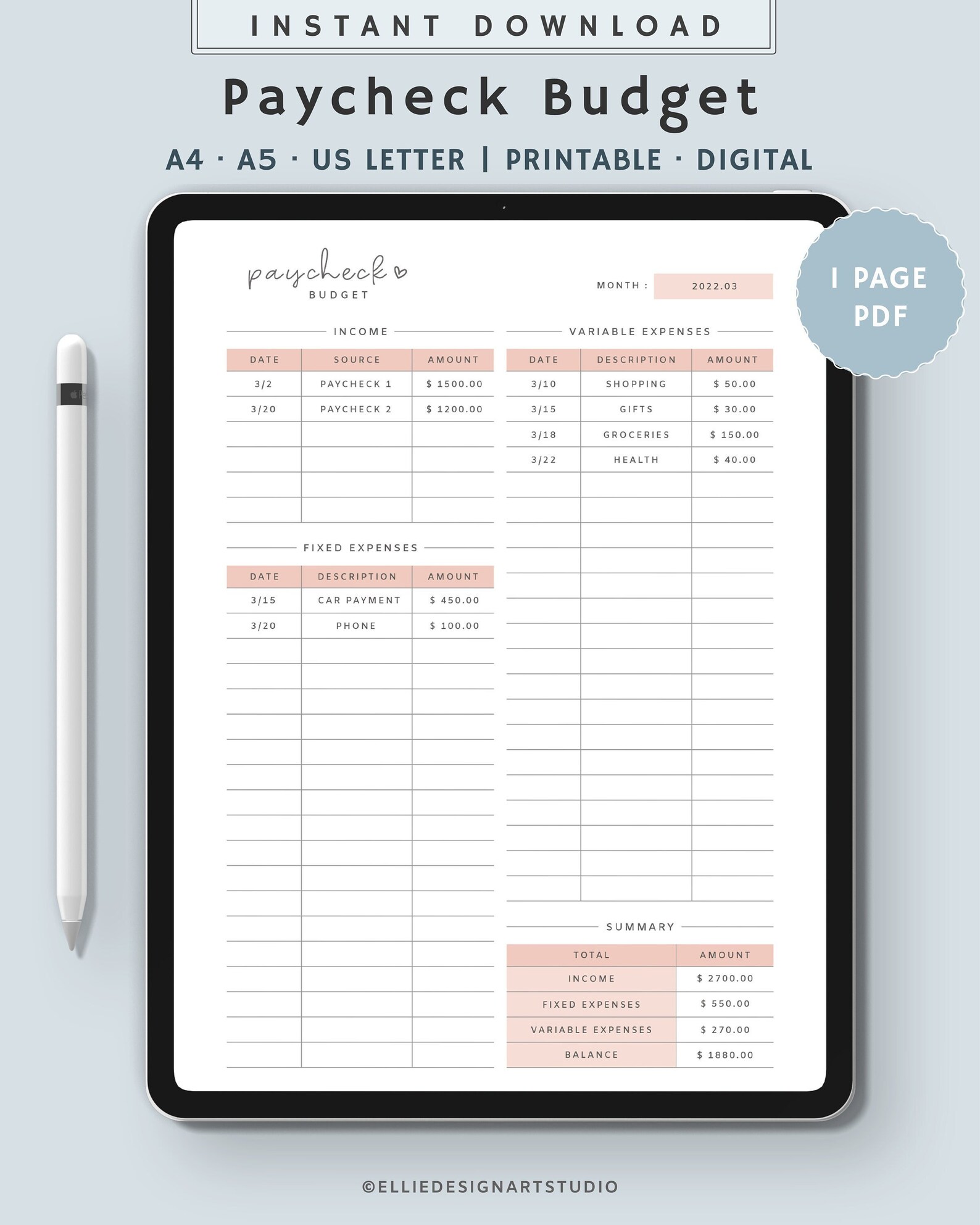 Editable Paycheck Budget | Digital Budget Planner for Goodnotes ...