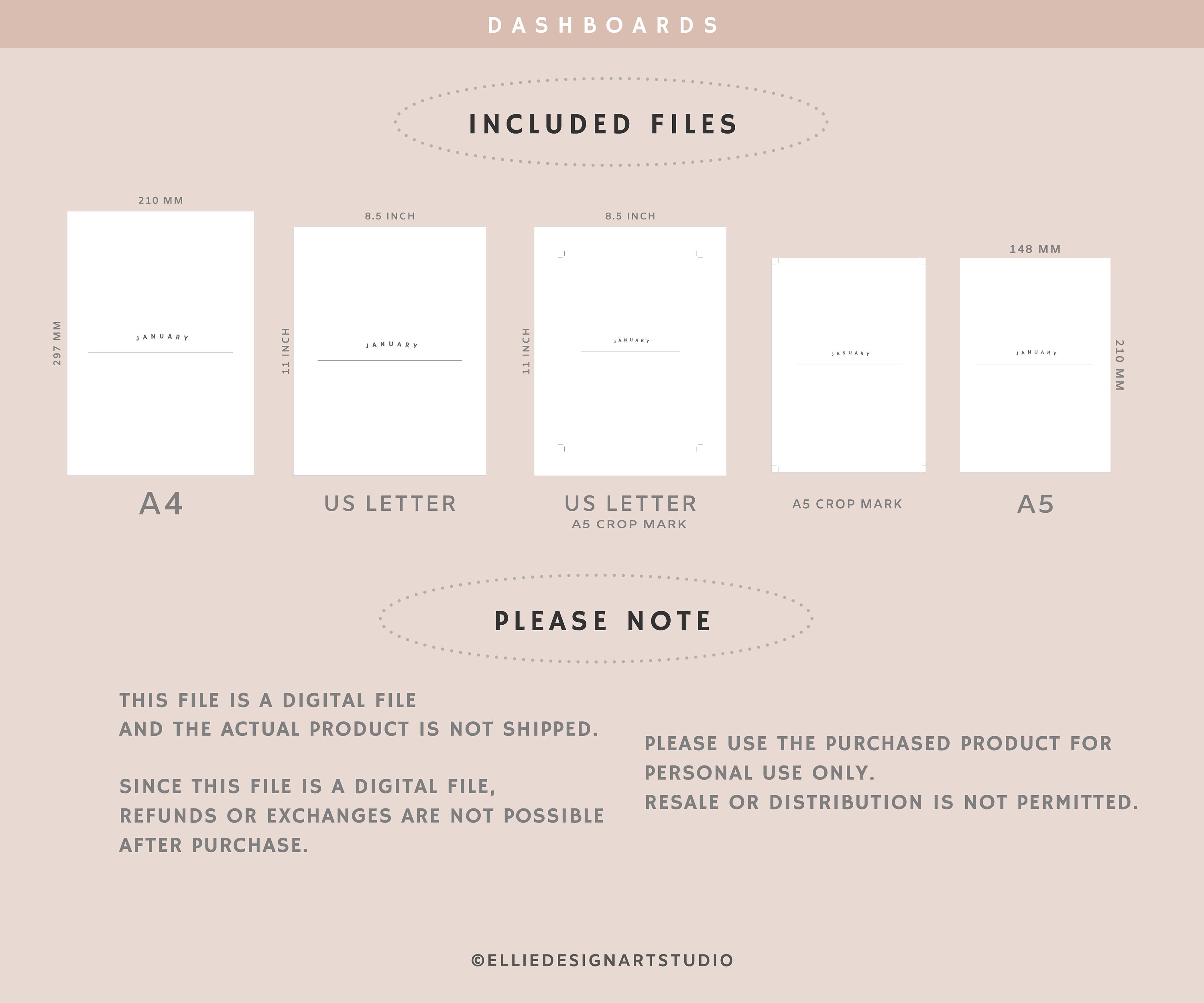 Monthly Dashboard, Minimalist Planner Dashboard Inserts, Monthly ...
