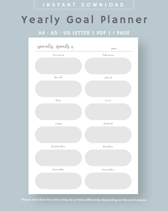 Yearly Goals Planner Printable Goal Planning Goal Tracker | Etsy