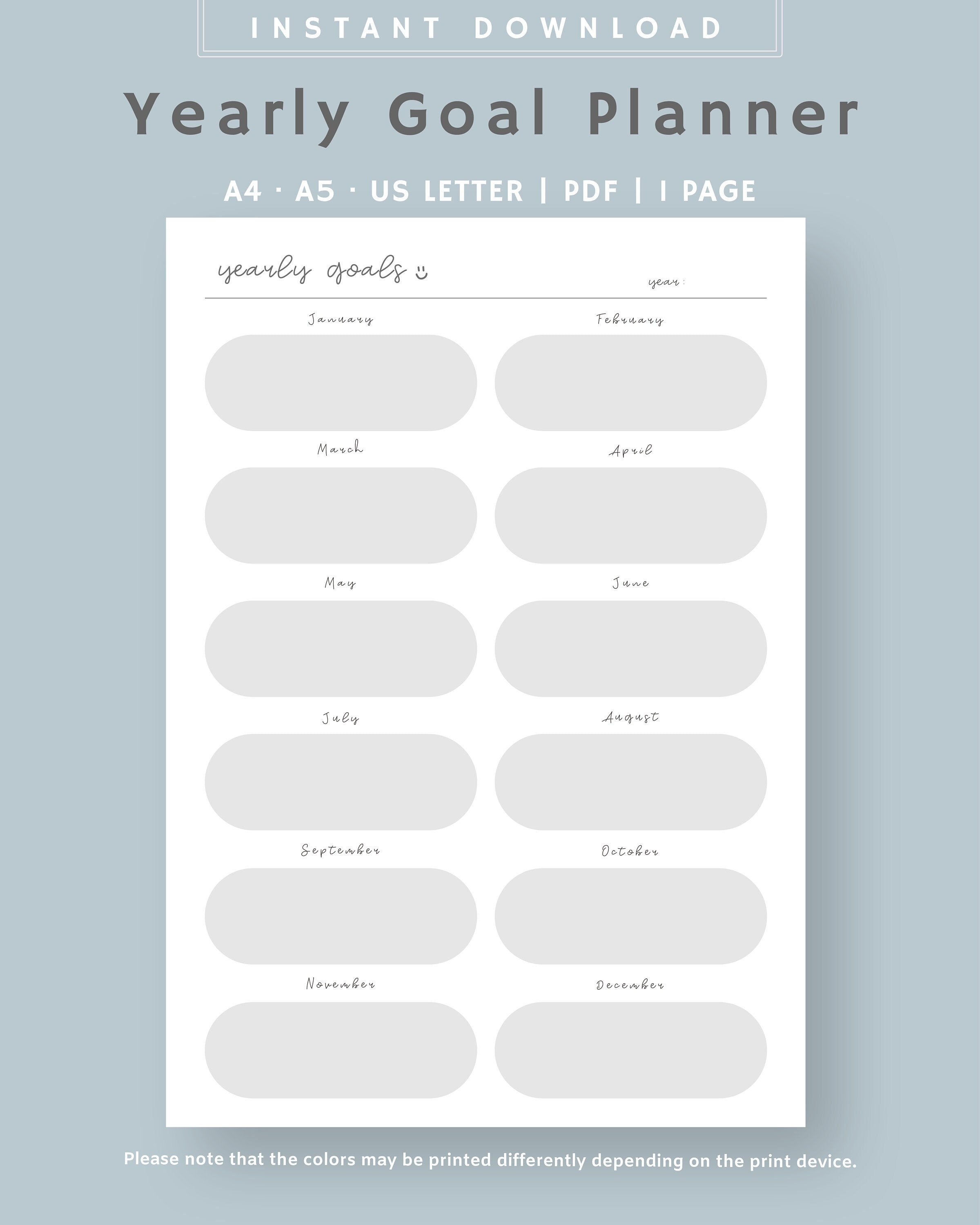 Yearly Goals Planner Printable | Goal Planning | Goal Tracker | Goal ...