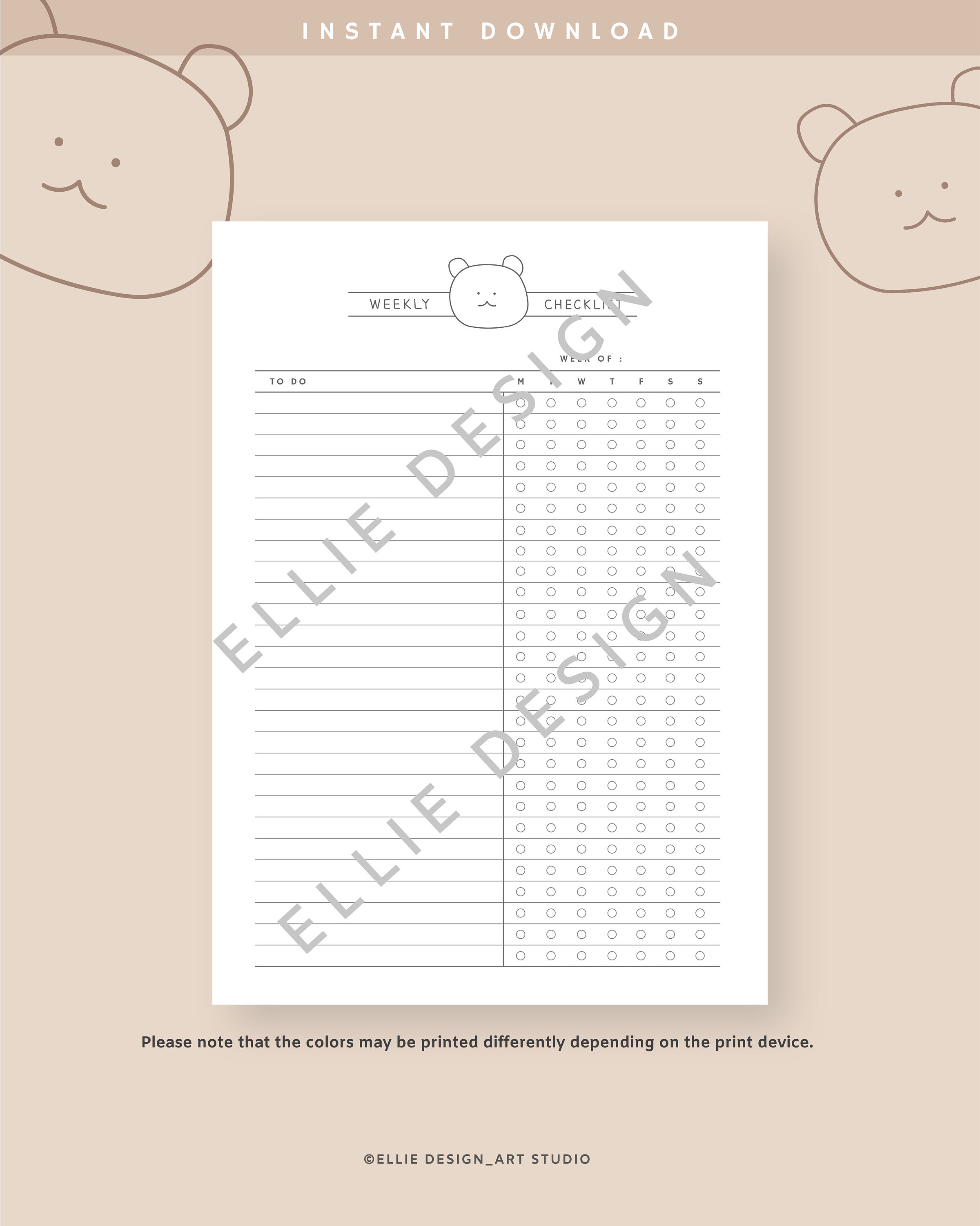 Weekly Checklist Printable, to Do List Template, Weekly Task Planner ...